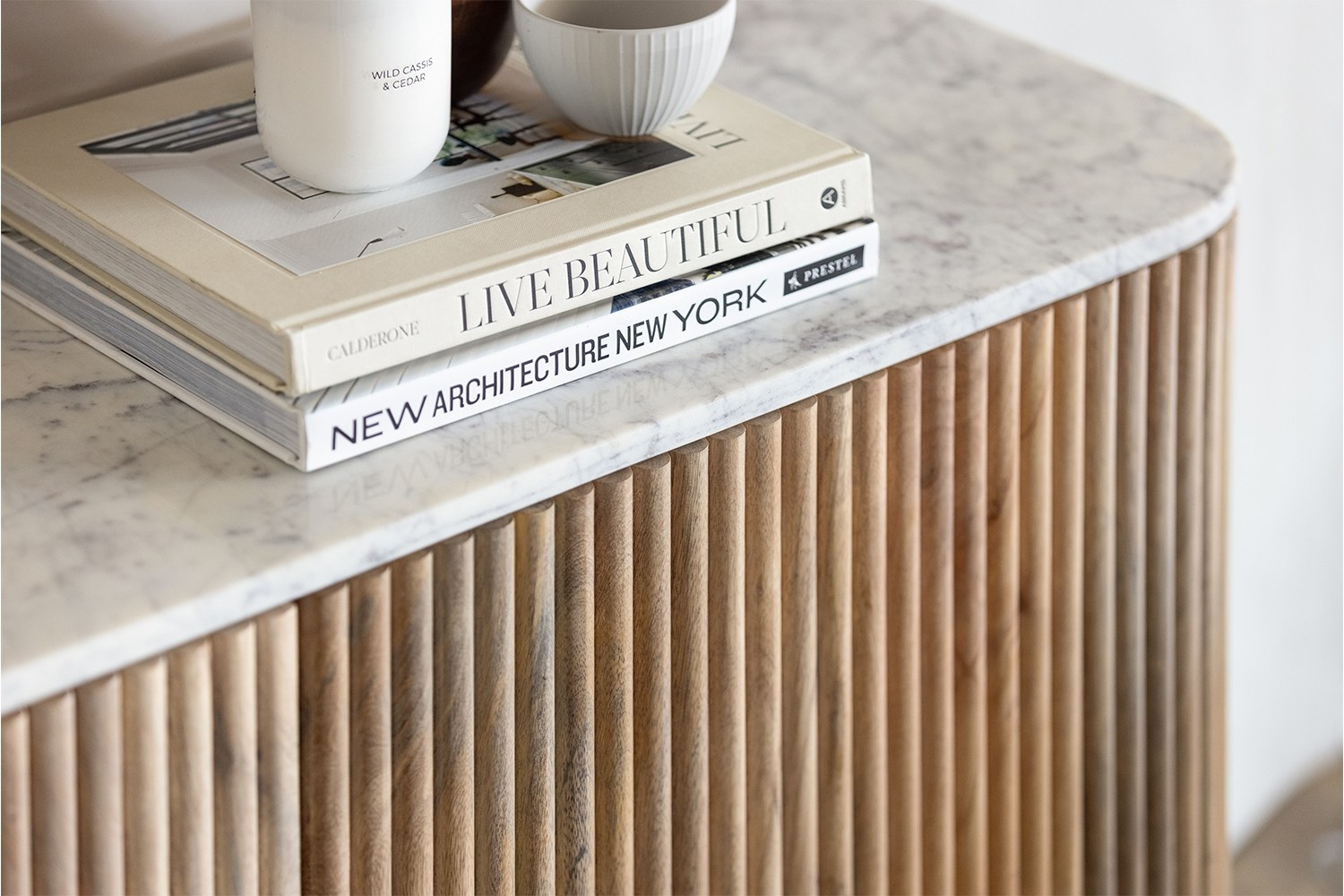 Reed Mango Wood & Marble Wide Sideboard | Furniture World