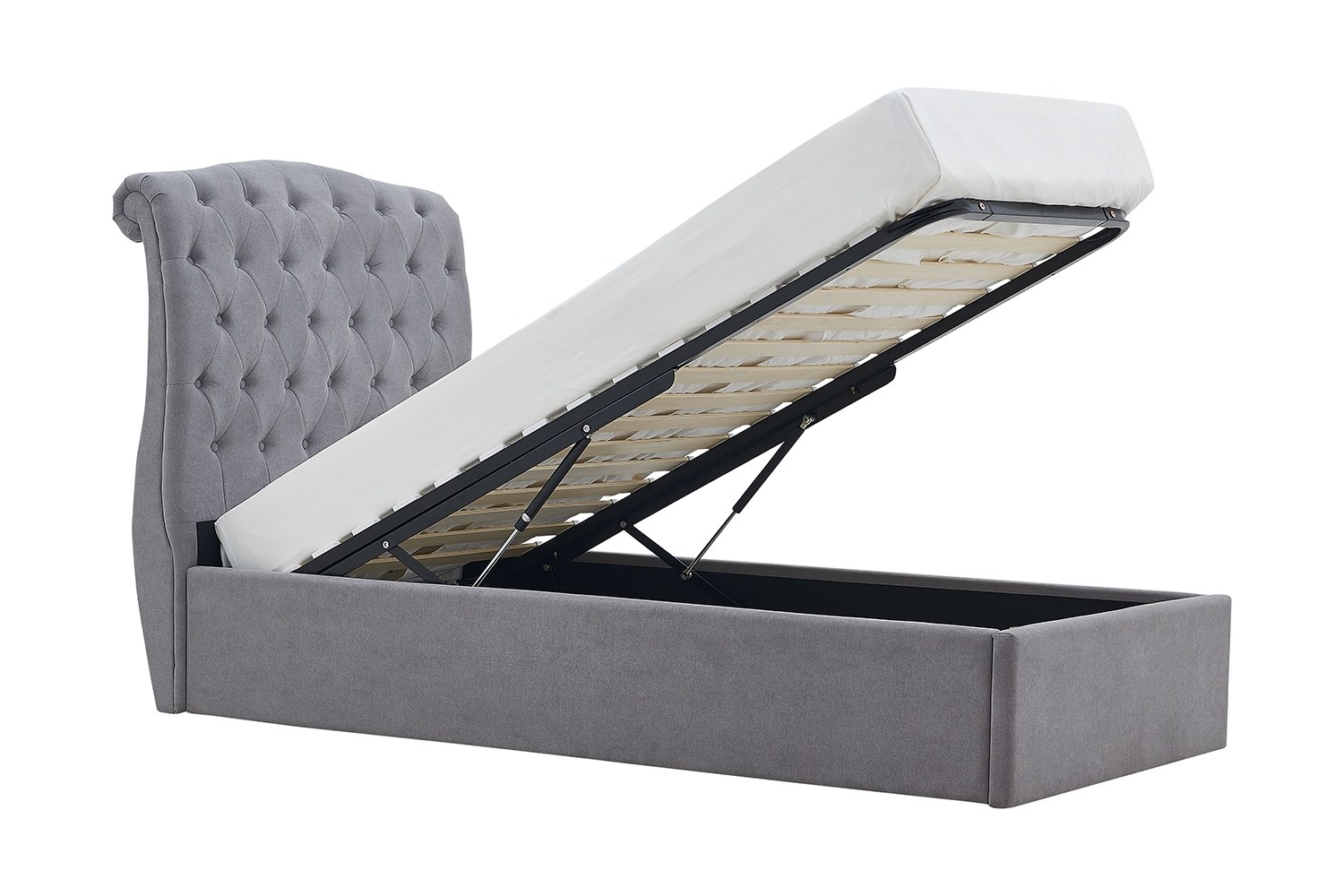 Rosalie Fabric Ottoman Storage Bed Frame in Light Grey | Furniture World