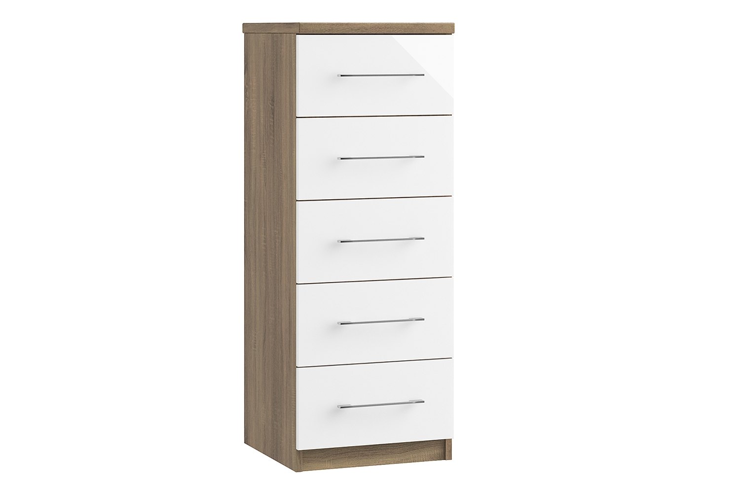 Calgary High-Gloss 5 Drawer Narrow Chest of Drawers | Furniture World