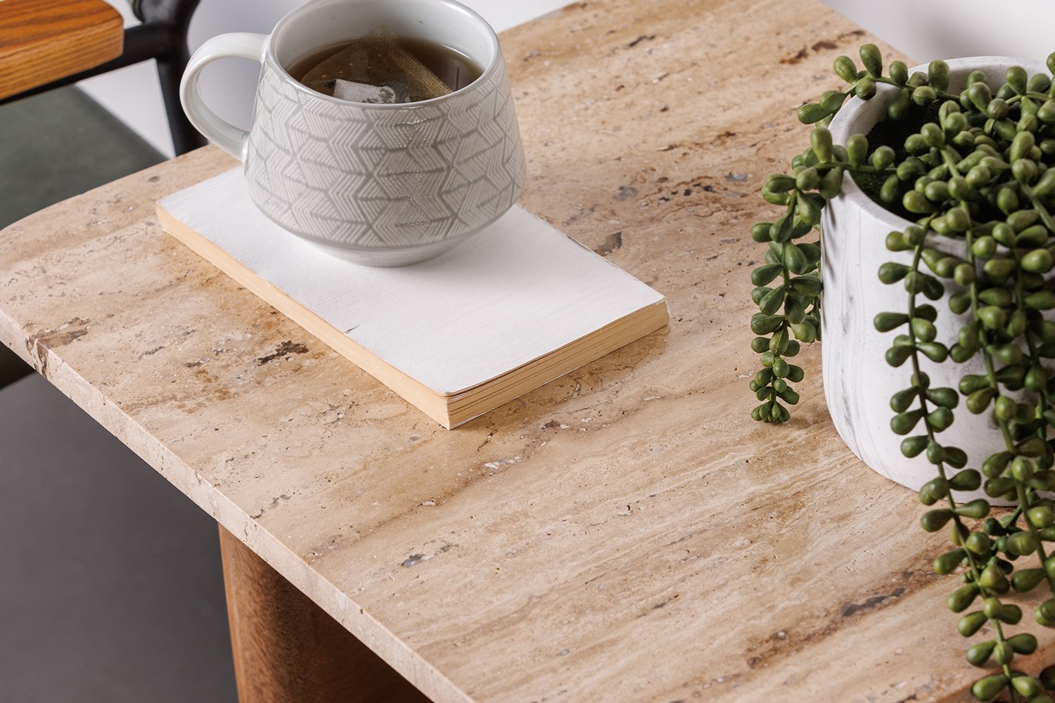 Arcadia Mango Wood Lamp Table with Travertine Tops - Furniture World