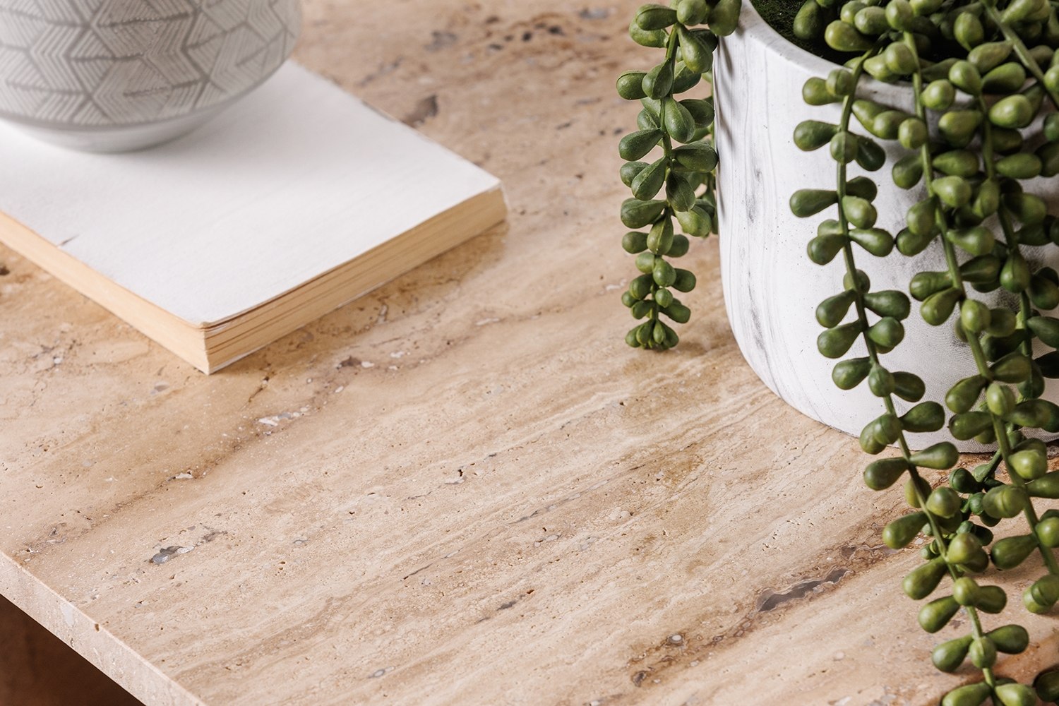 Arcadia Mango Wood Lamp Table with Travertine Tops - Furniture World