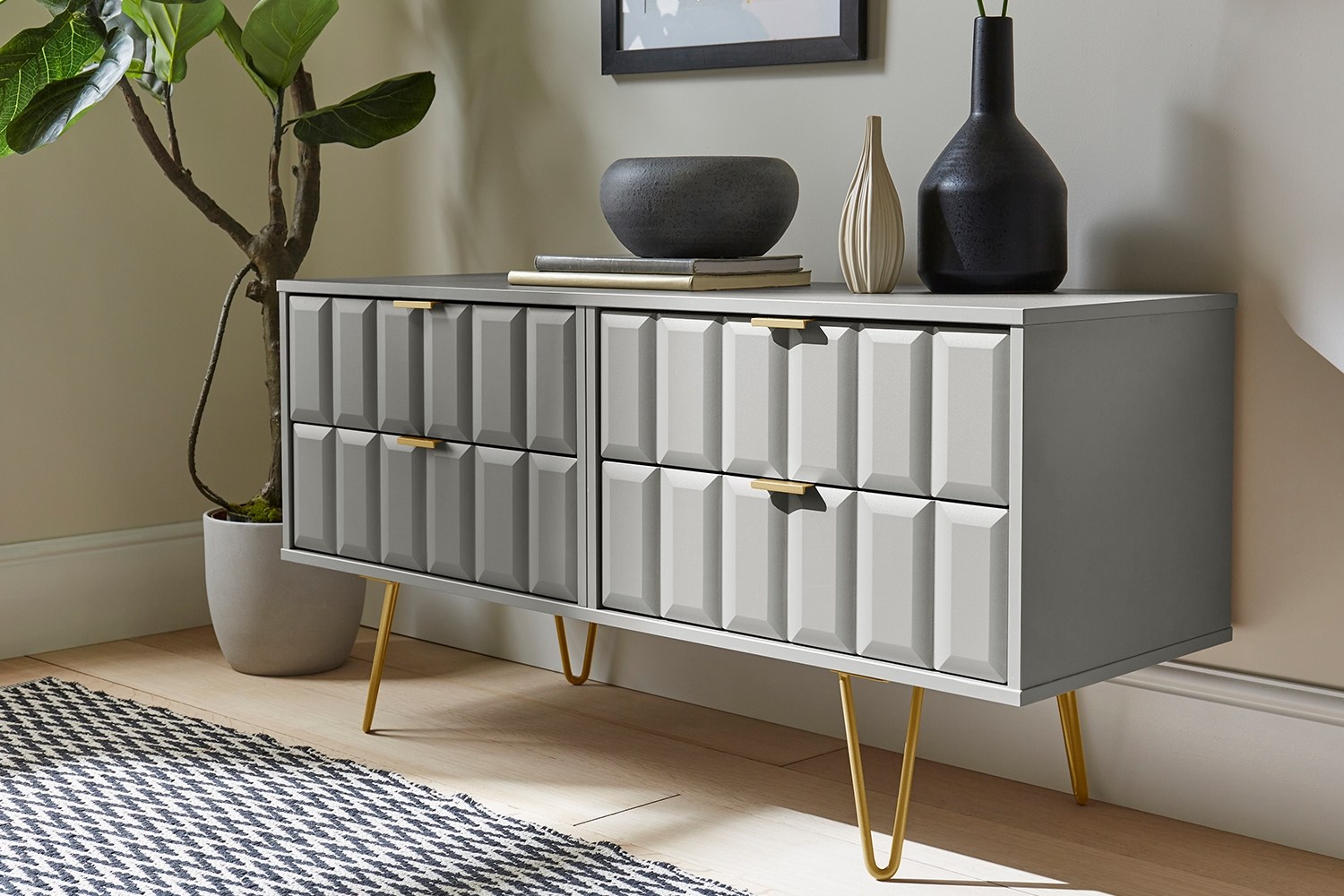 4 Drawer Bed Box Chest of Drawers with Cube Panel Design - Furniture World