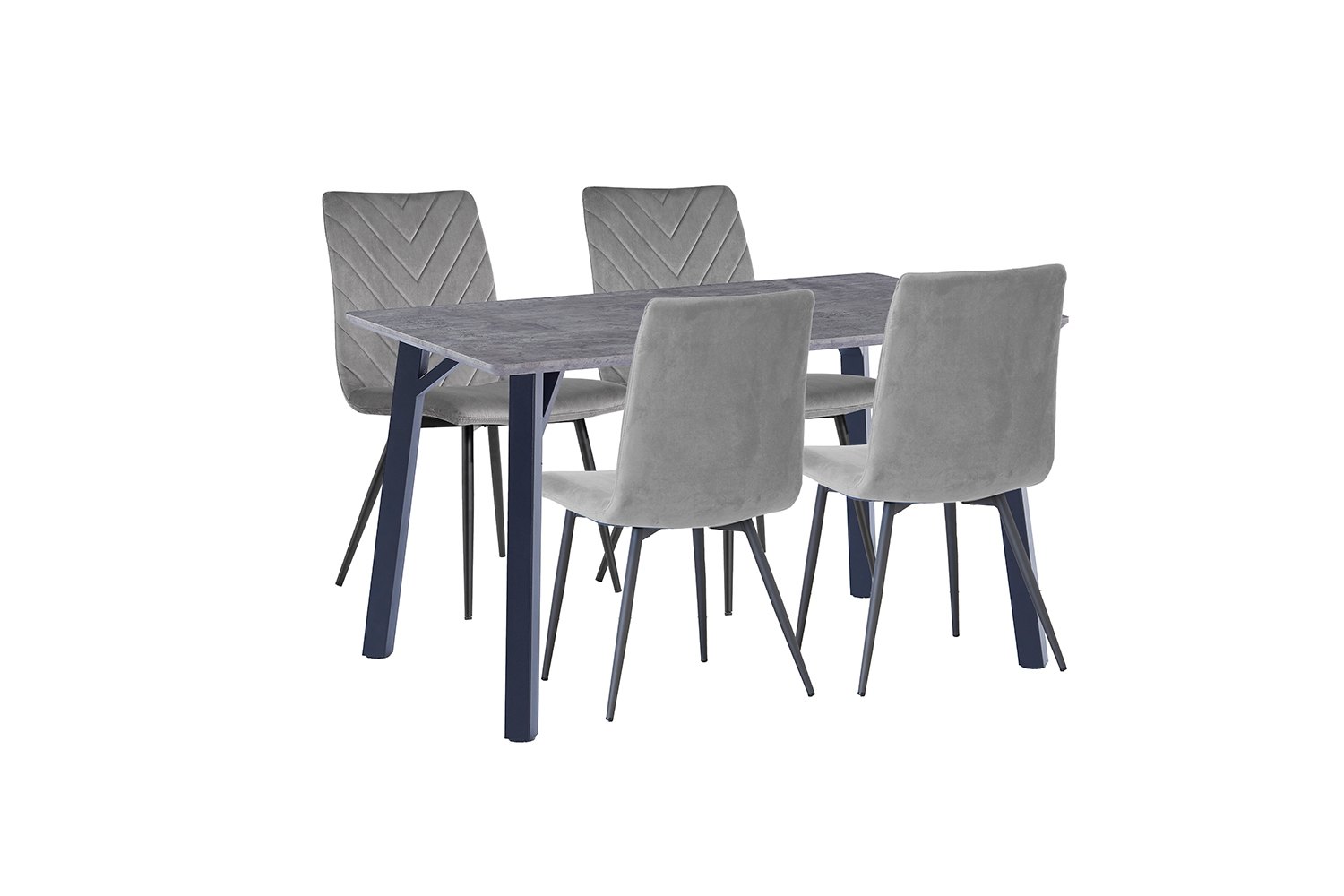 1.2m Concrete Dining Table Set with 4 x Retro Grey Velvet Chairs ...