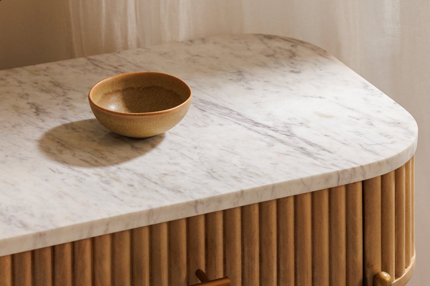 Reed Mango Wood & Marble 2 Drawer Bedside Table | Furniture World