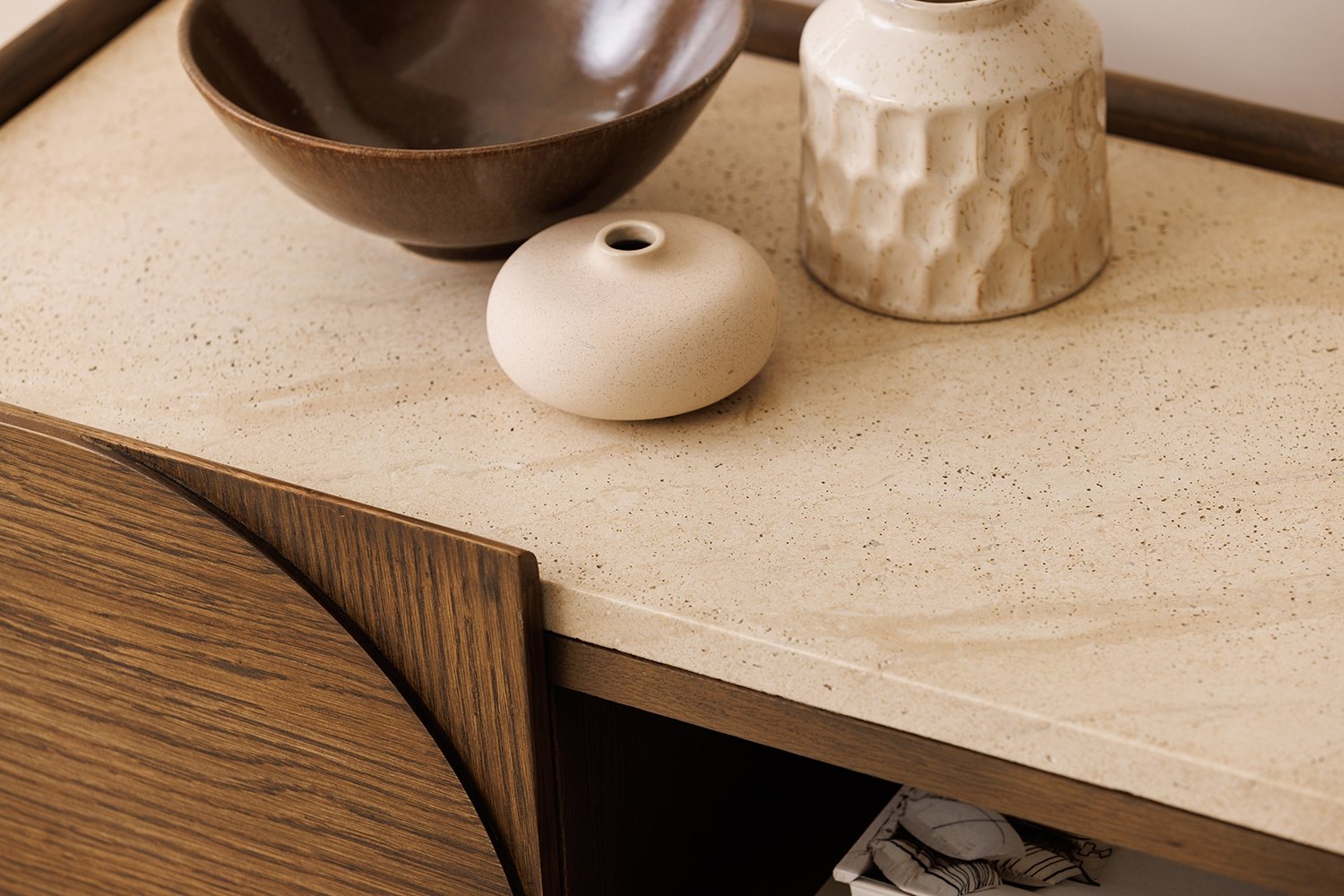 Idless Walnut Finish TV Unit with Travertine Stone IDA | Furniture World