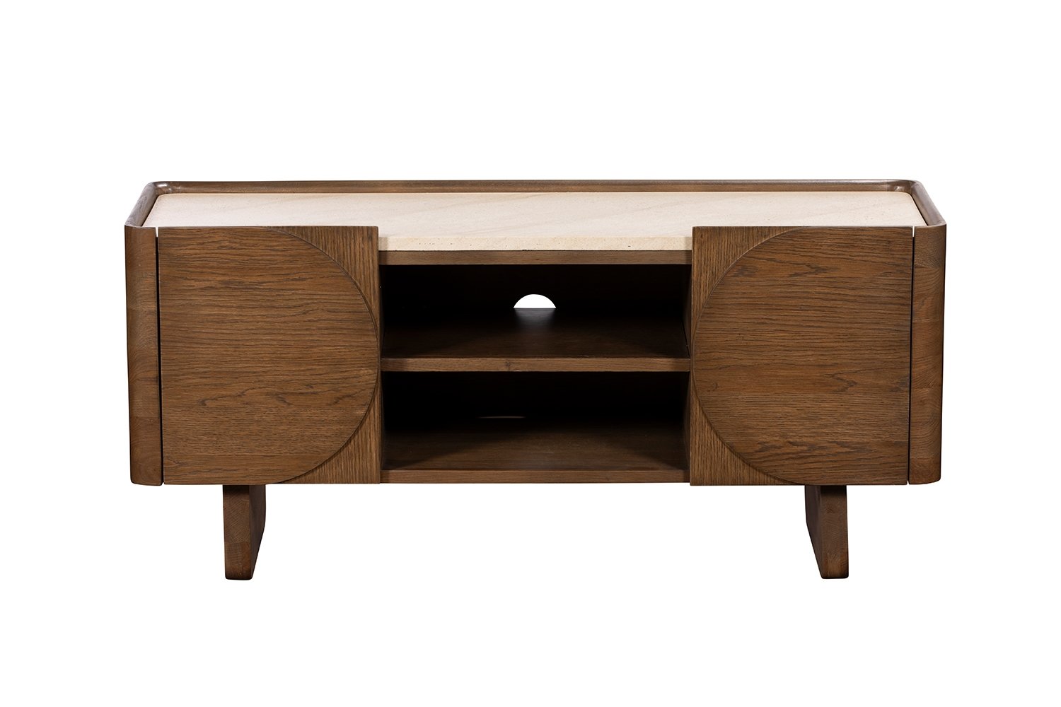 Idless Walnut Finish TV Unit with Travertine Stone IDA | Furniture World