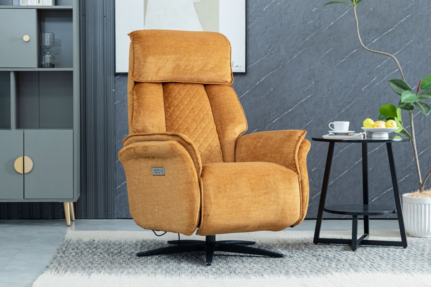 Evo Soft Touch Fabric 360 Swivel Dual Motor Electric Recliner Chair in ...