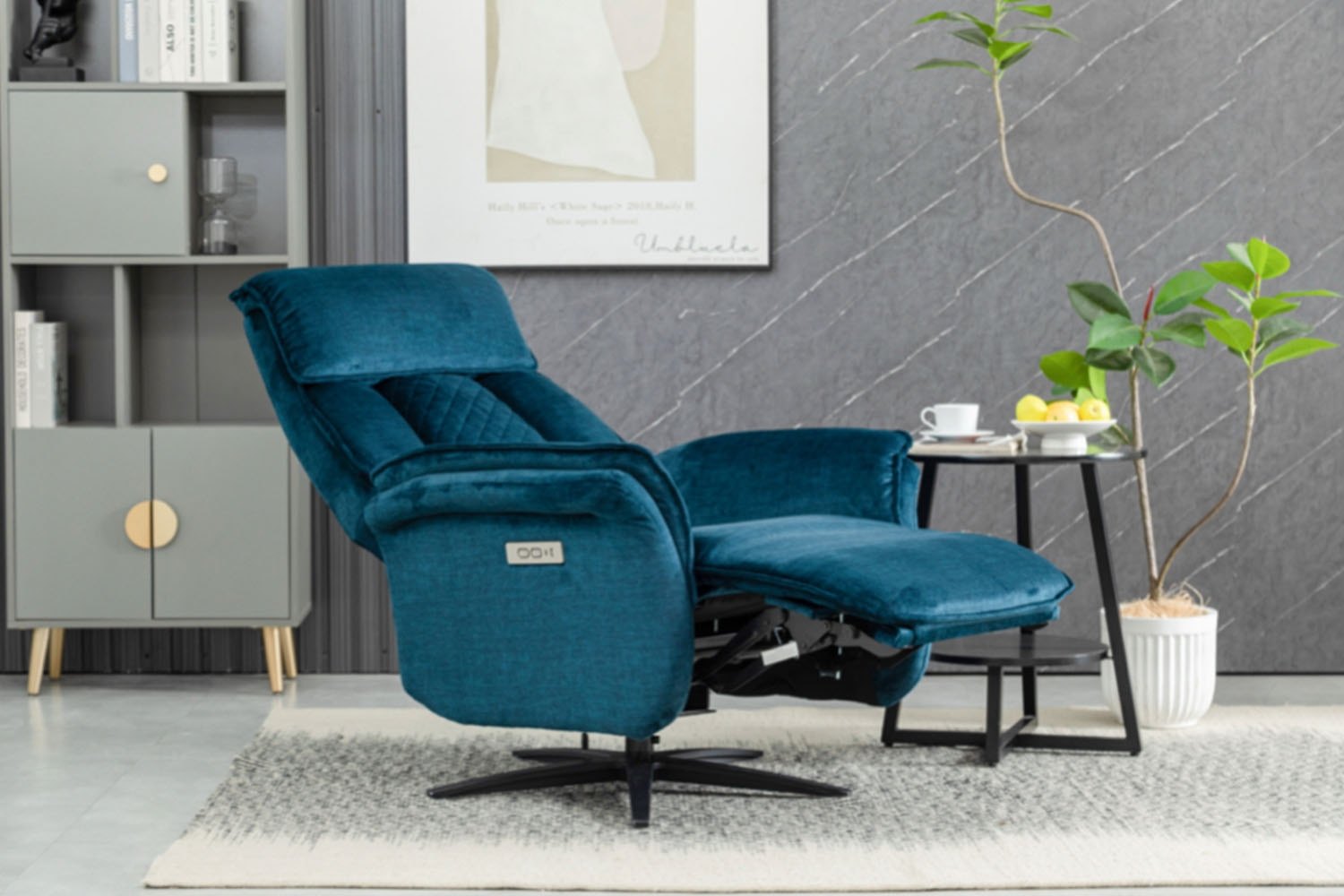 Evo Soft Touch Fabric 360 Swivel Dual Motor Electric Recliner Chair in ...