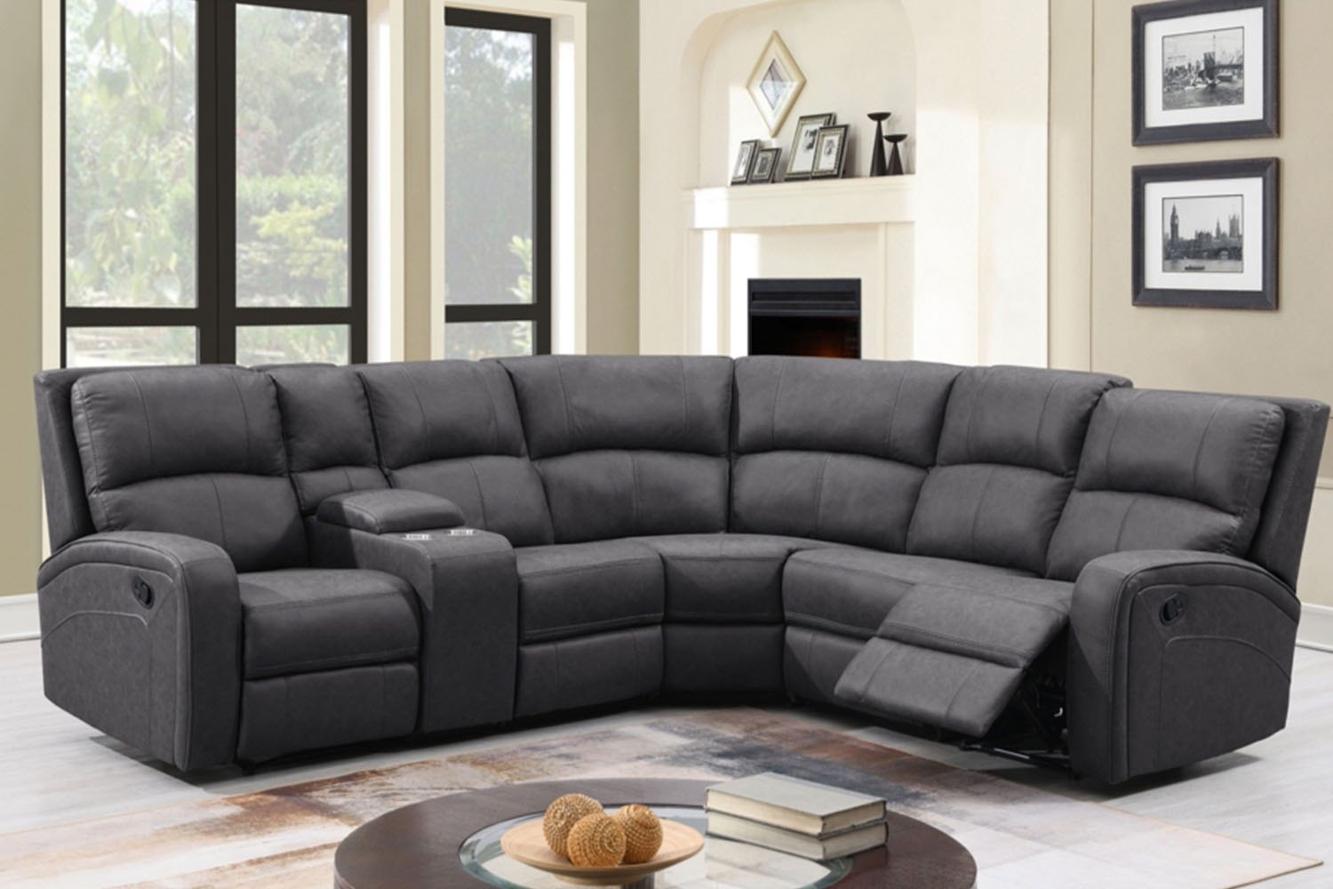 Silva Soft Touch Fabric Recliner Corner Sofa with Console Storage and ...