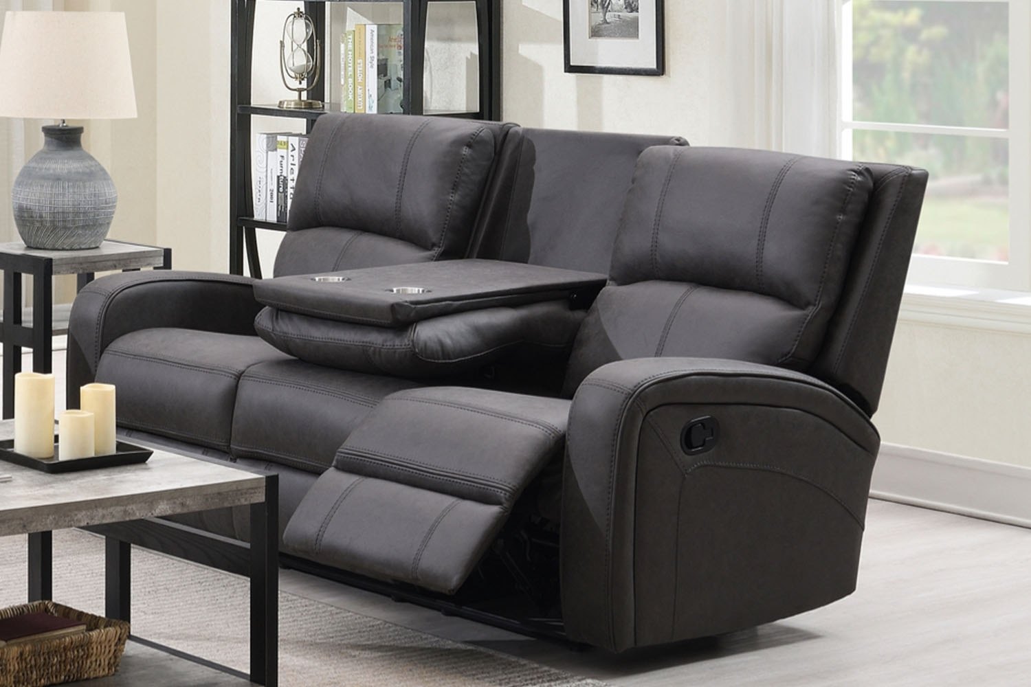 Silva Soft Touch Fabric Recliner 3 Seater Sofa with Drop Down Table and Cup Holders | Furniture ...