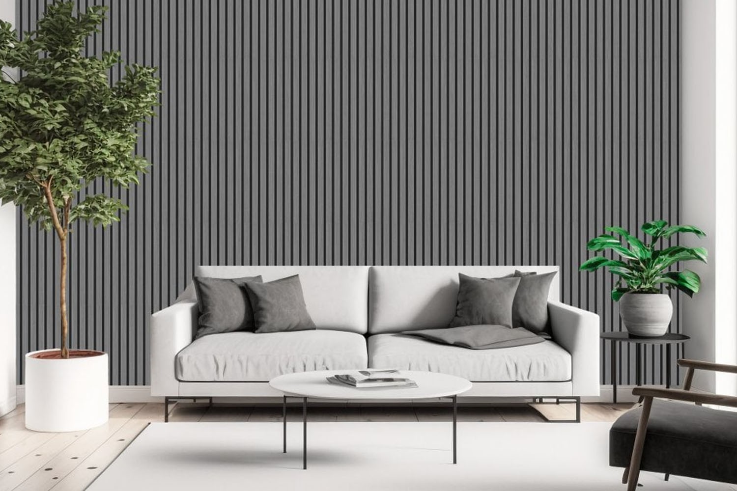 Pack of 2 - Light Grey Decorative Acoustic Slat Wall Panel - 2400mm x ...