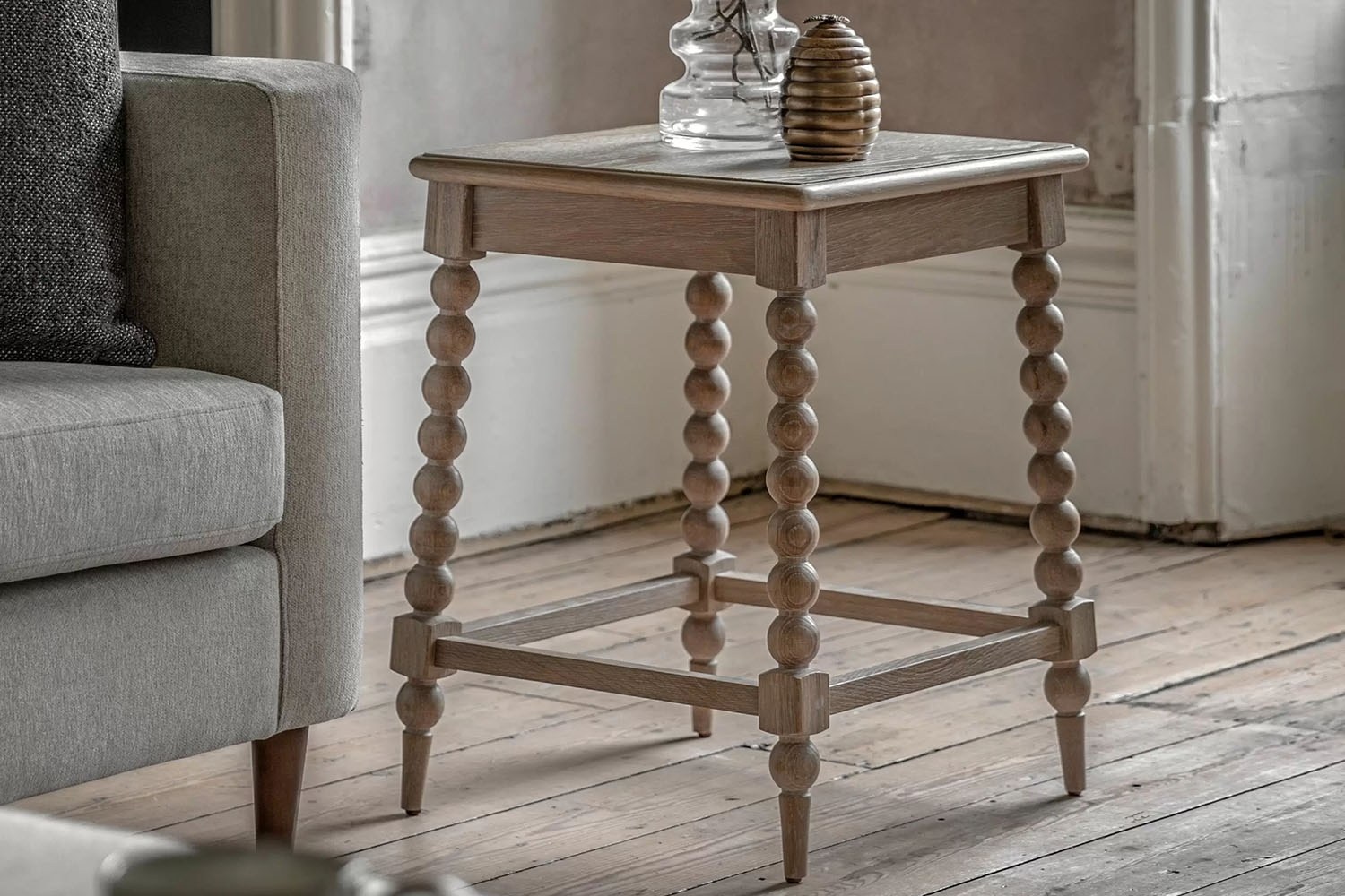 Gallery Direct Artisan Limewash Oak Side Table with Bobbin Detail ...