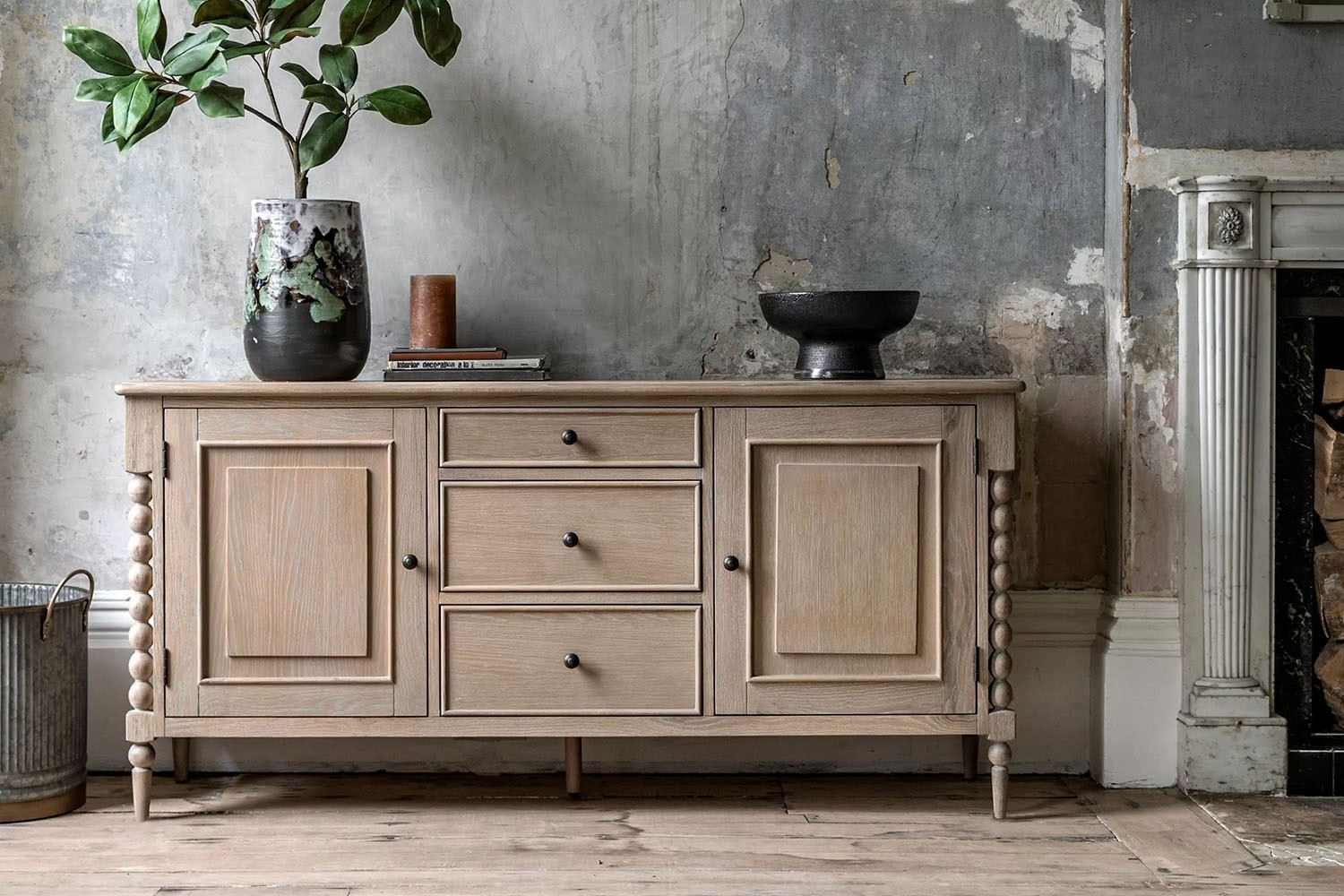 Gallery Direct Artisan Limewash Oak Large Sideboard with Bobbin Detail | Furniture World