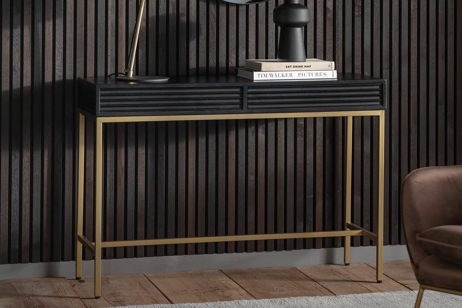 Gallery Direct Ripple Mango Wood Black & Gold 2 Drawer Console Table ...