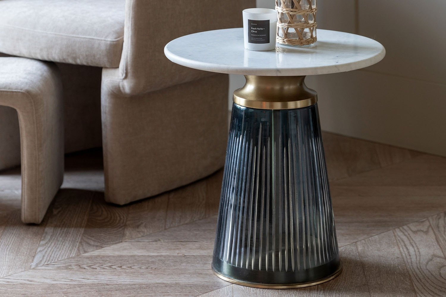 Gallery Direct Seville Blue Glass and Marble Top Side Table | Furniture ...