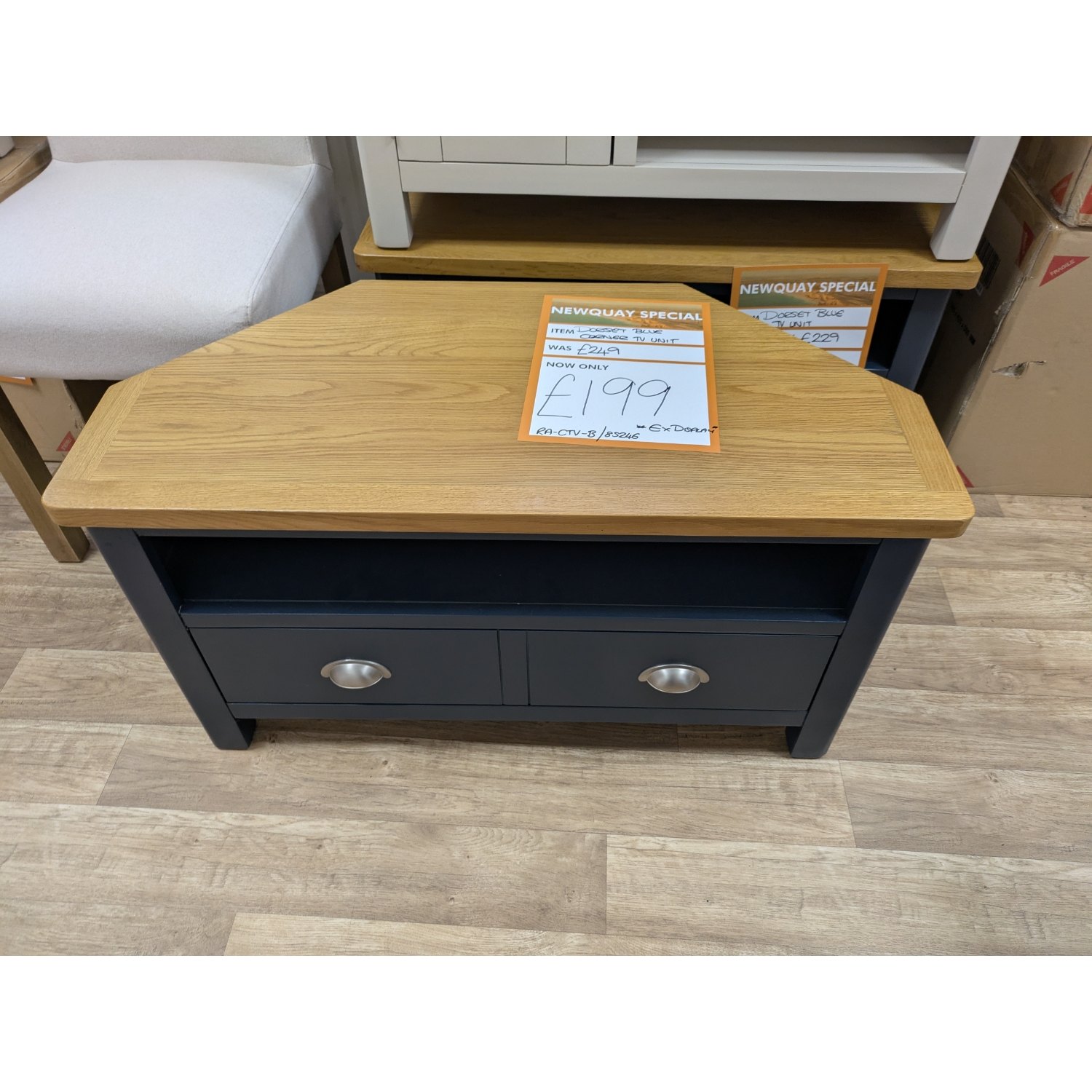 Ex-Display Newquay - Dorset Blue Corner TV Unit | Furniture World