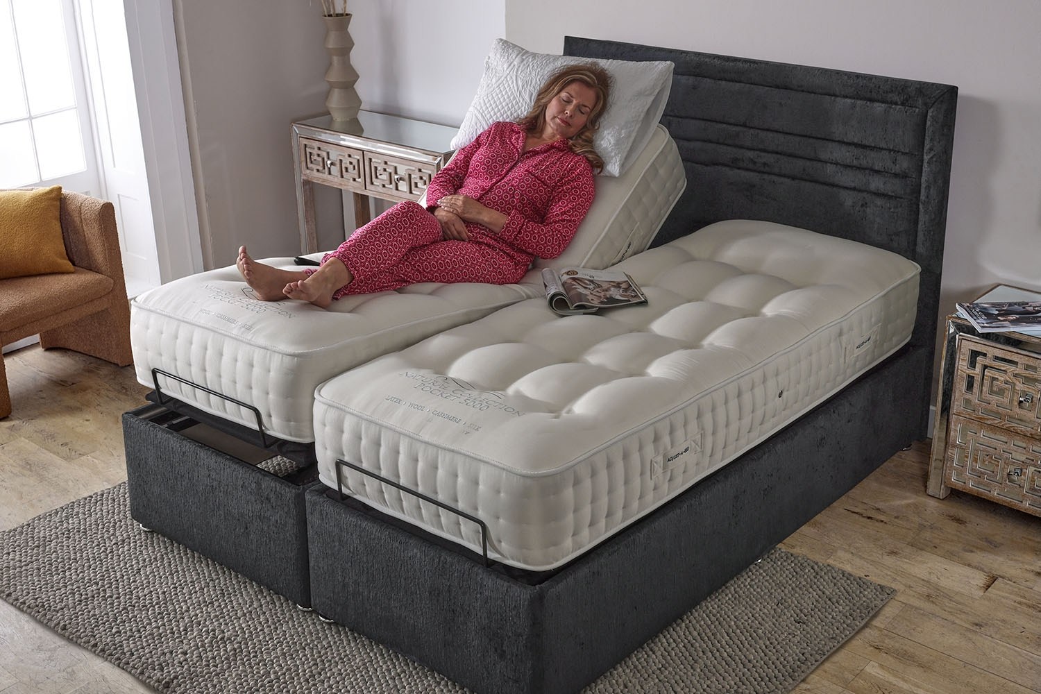Adjust-A-Bed Natural 5000 Electric Adjustable Divan Bed with Lifestyle ...