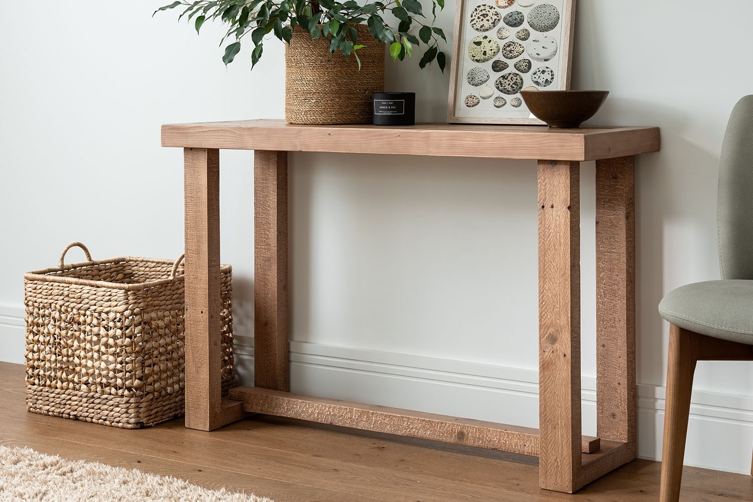 Oakley Reclaimed Wood Console Table in Rustic Buff Finish | Furniture World