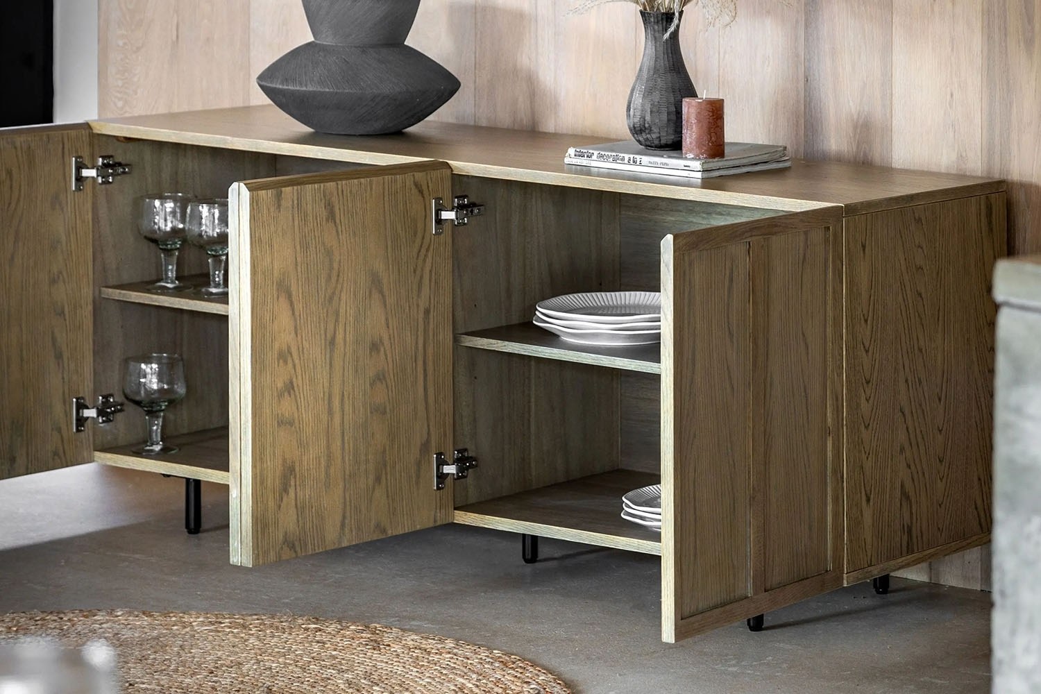 Gallery Direct Panelled Smoked Oak Large Sideboard | Furniture World