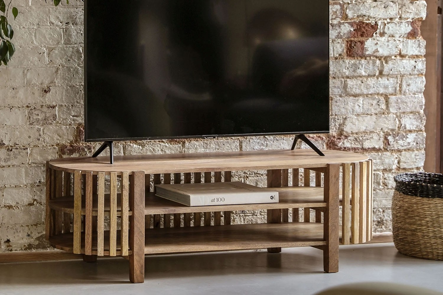 Gallery Direct Voss Mango Wood Slatted Media TV Unit | Furniture World