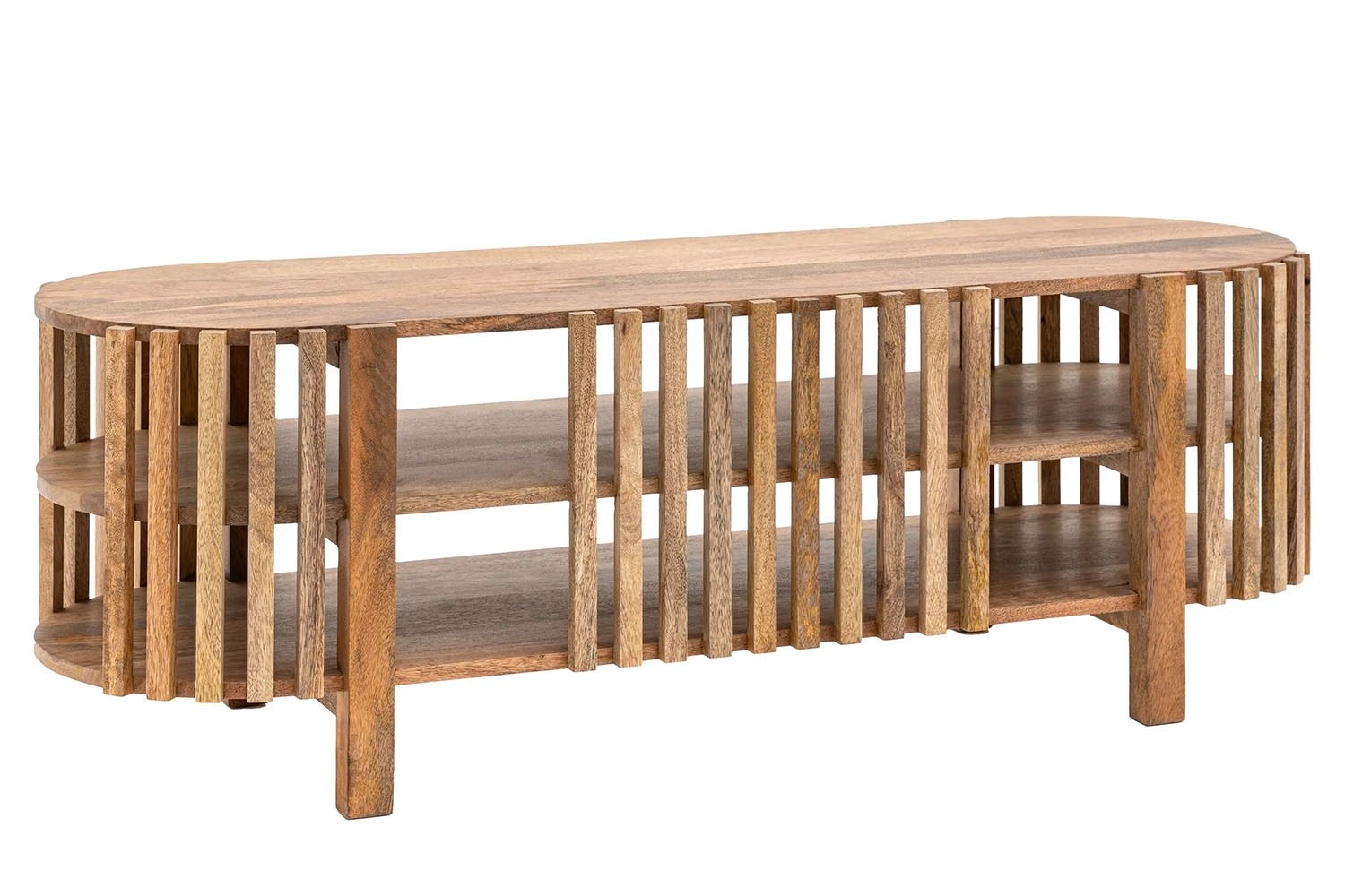 Gallery Direct Voss Mango Wood Slatted Media TV Unit | Furniture World