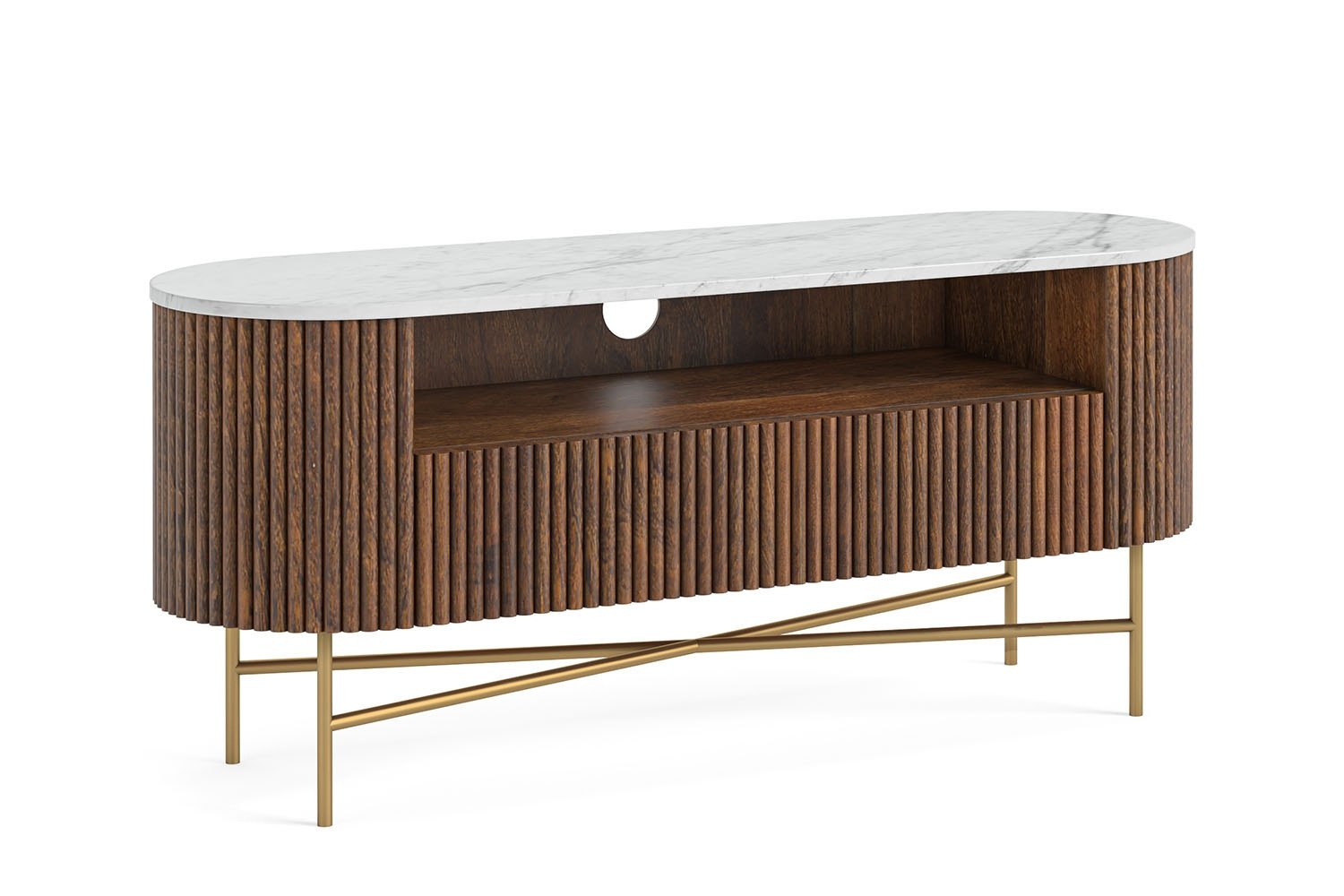 Harvard Milo Reeded Mango Wood Small TV Stand Marble Top | Furniture World