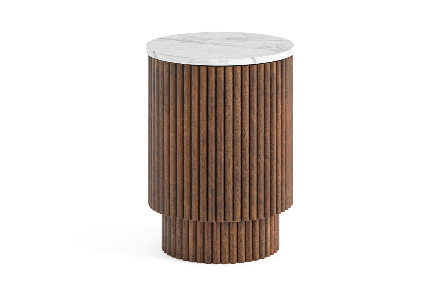 Harvard Reeded Mango Wood Storage Side Table with Marble Top ...