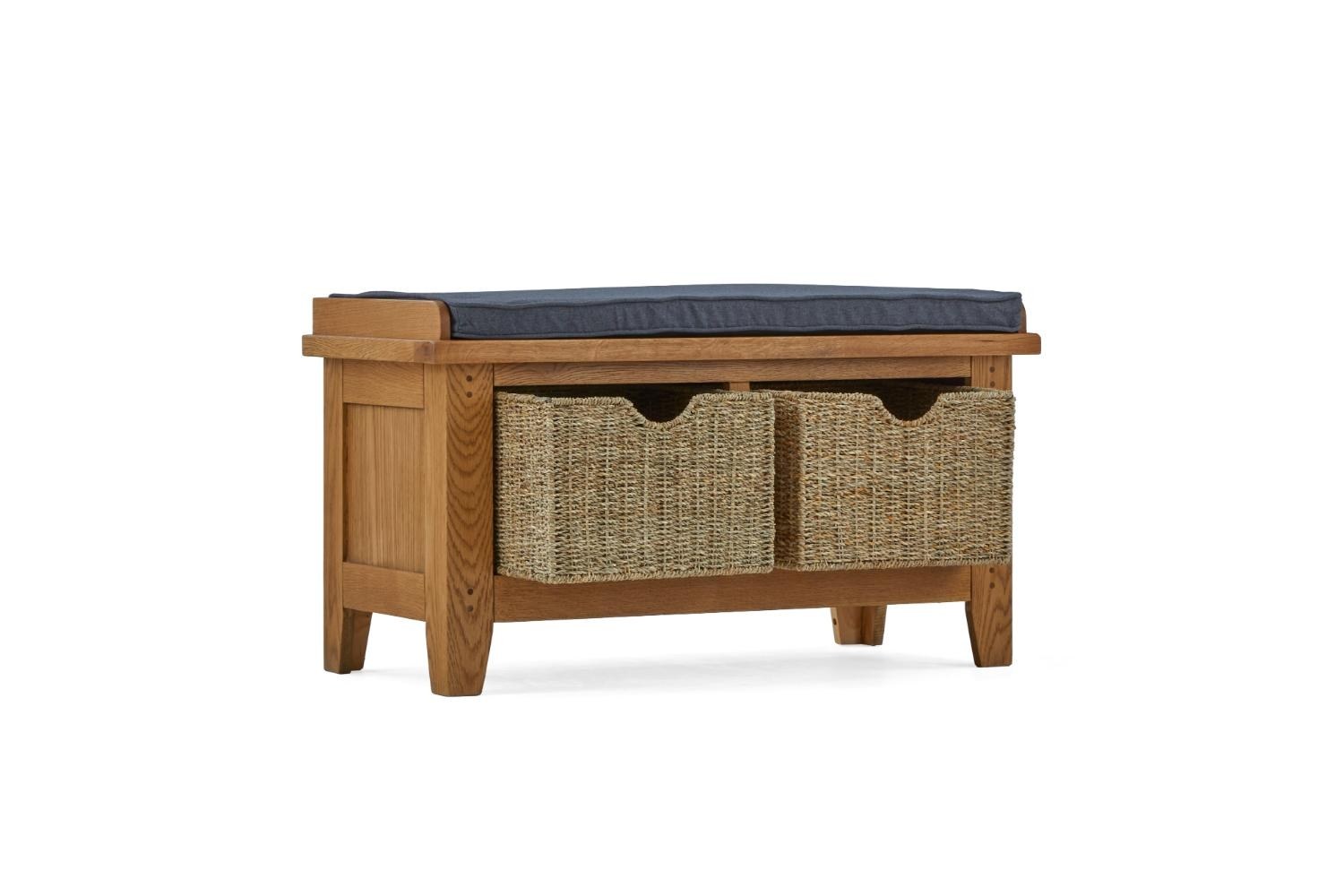 Burford Country Oak Hallway Bench with Basket | Furniture World