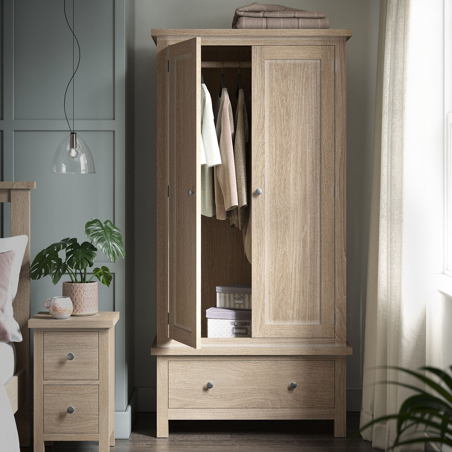 Modern Country Trelan Oak Gents Wardrobe | Furniture World