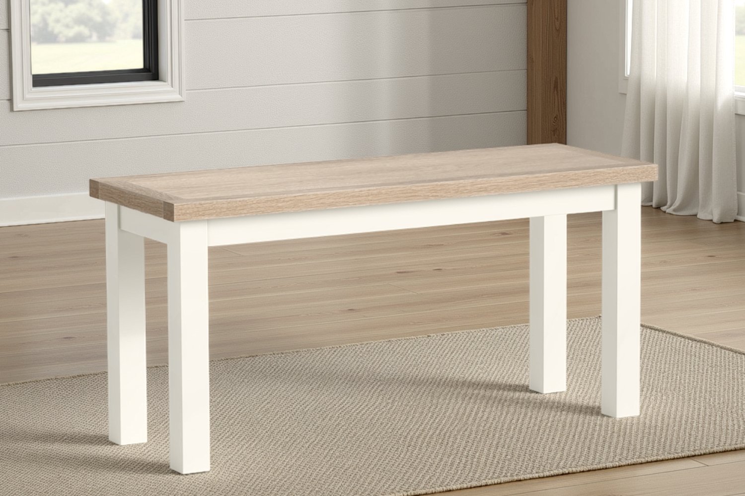 Modern Country Trelan Painted Oak Coconut White Dining Bench ...