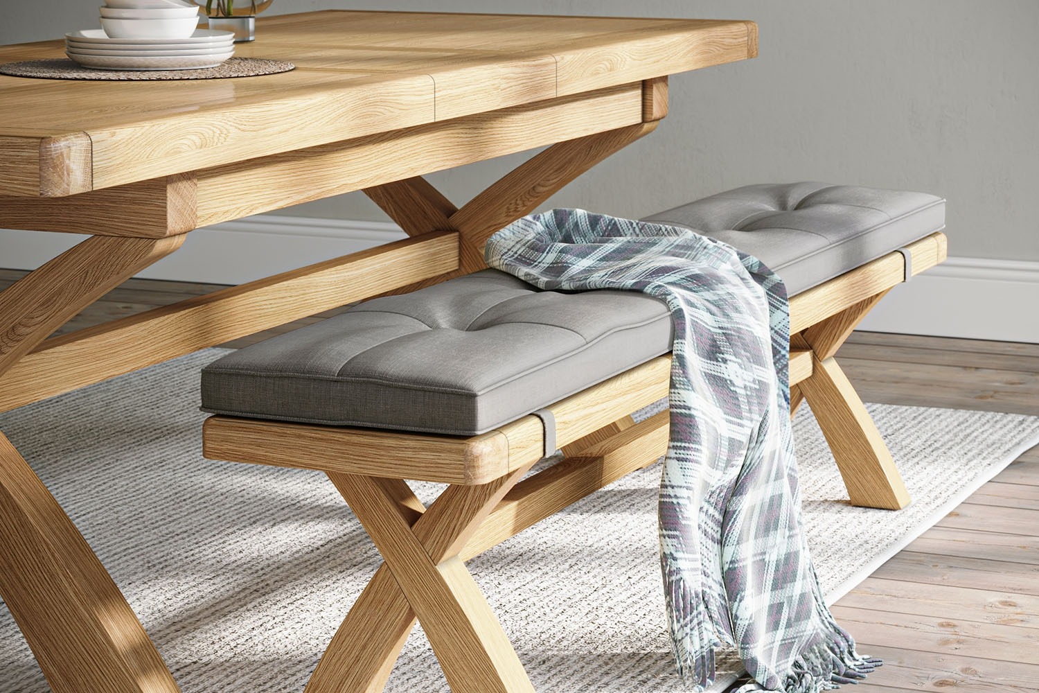 Normandy Portland Chunky Country Oak Cross-Leg Dining Bench | Furniture World