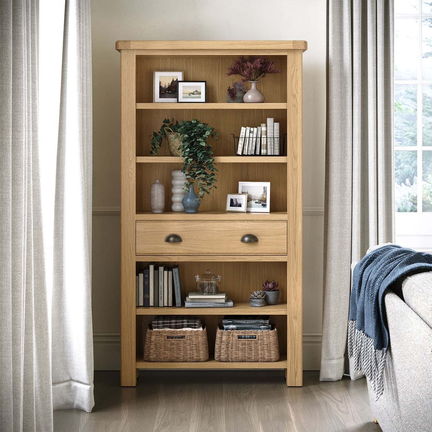 Normandy Portland Chunky Country Oak Large Bookcase | Furniture World