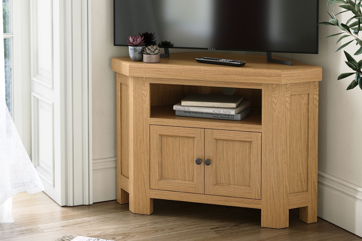Normandy Portland Chunky Country Oak Corner TV Unit | Furniture World