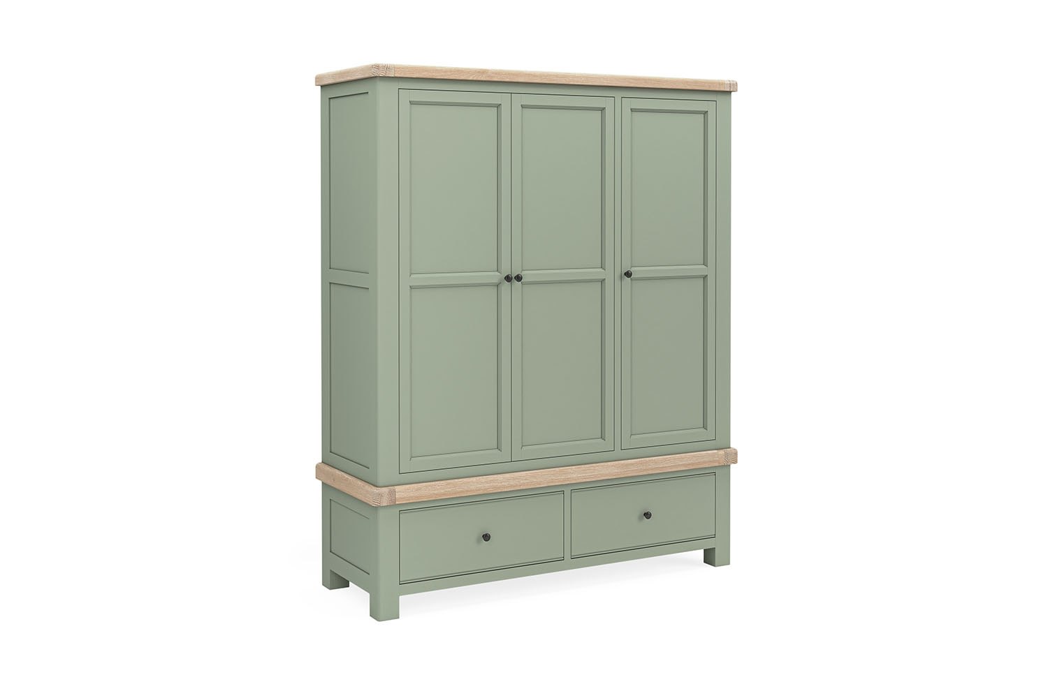 Salcombe Painted Oak Sage Green Triple Wardrobe - Penzance | Furniture ...