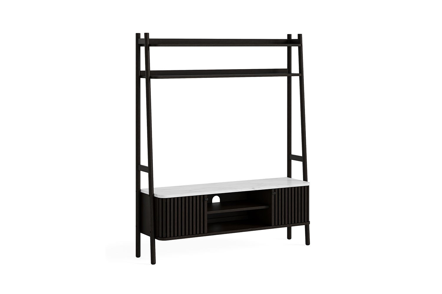 Soho Black Oak Slatted 137cm Ladder TV Unit - Shorwell | Furniture World