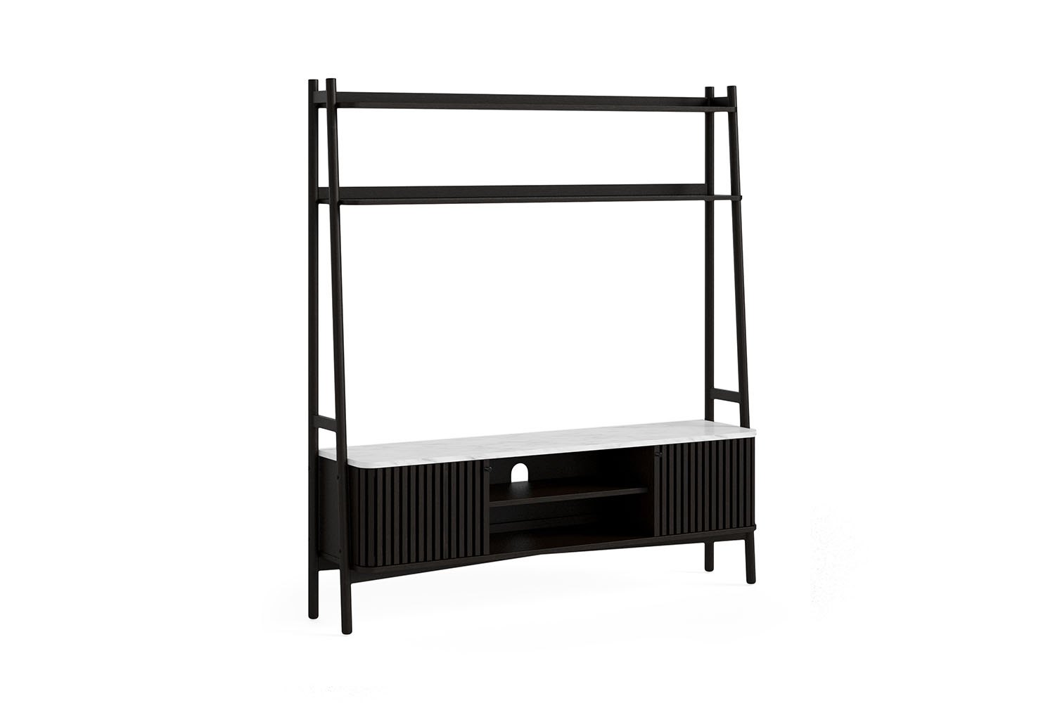 Soho Black Oak Slatted 165cm Ladder TV Unit - Shorwell | Furniture World