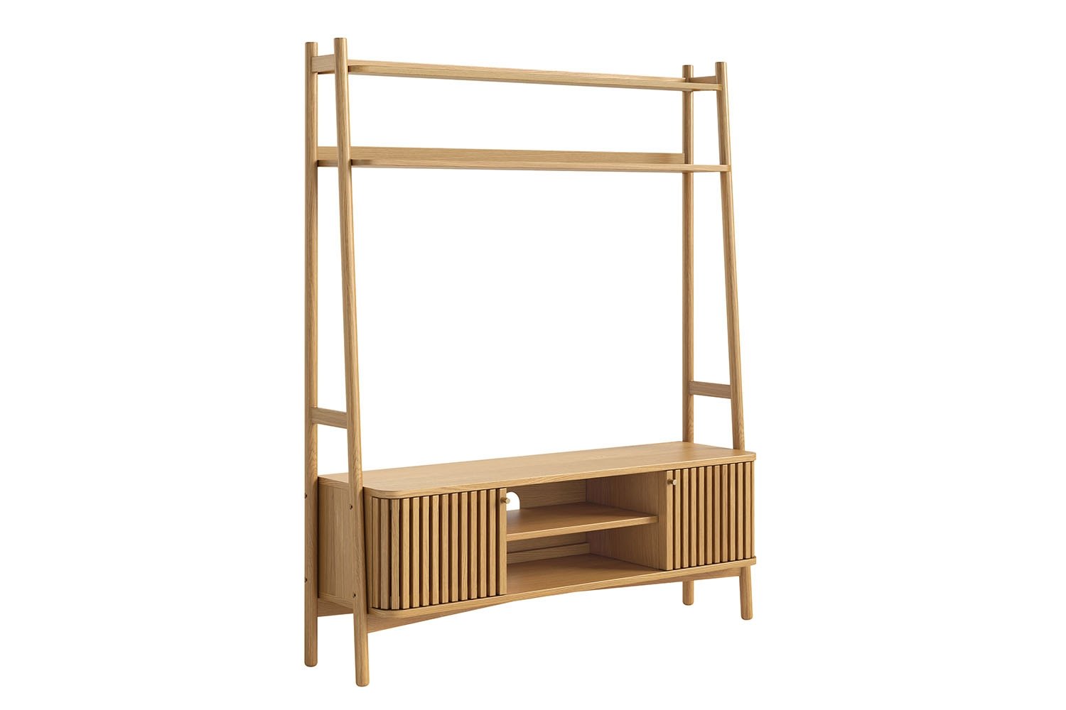 Soho Natural Oak Slatted 137cm Ladder TV Unit - Shorwell | Furniture World