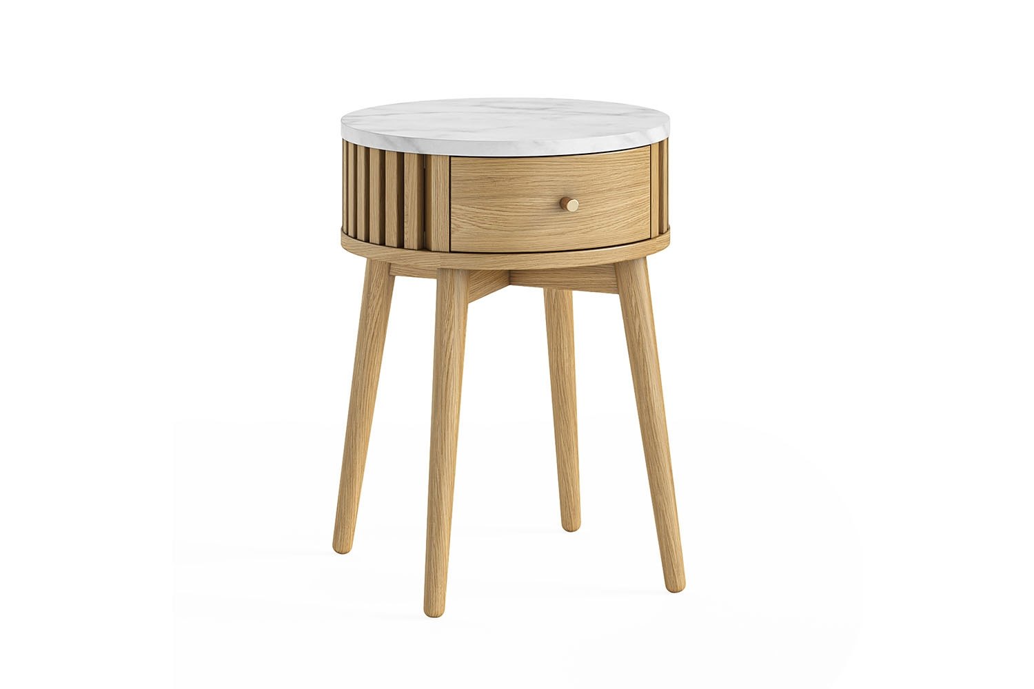 Soho Natural Oak Slatted Round Side Table with Marble Top - Shorwell ...