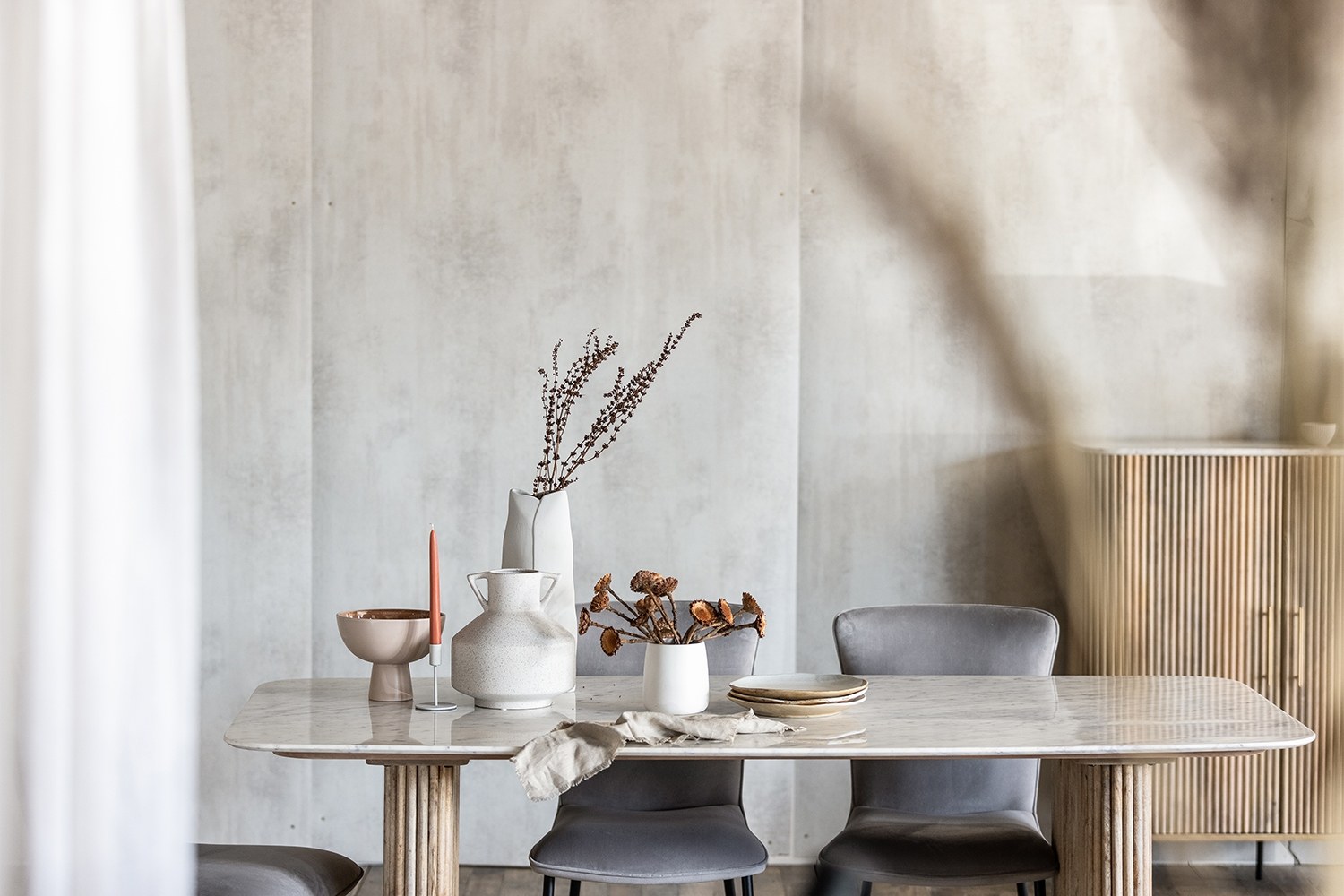 Reed Mango Wood & Marble Dining Table | Furniture World