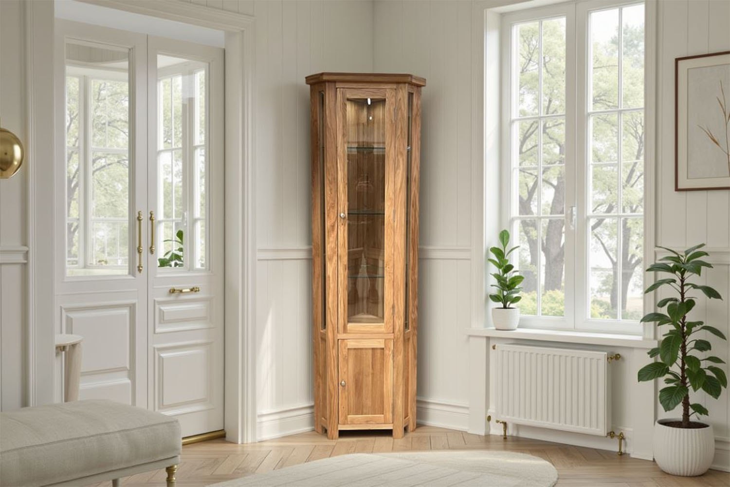 Solid Oak Corner Display Cabinet Handmade Rustic Corner Hutch, Solid