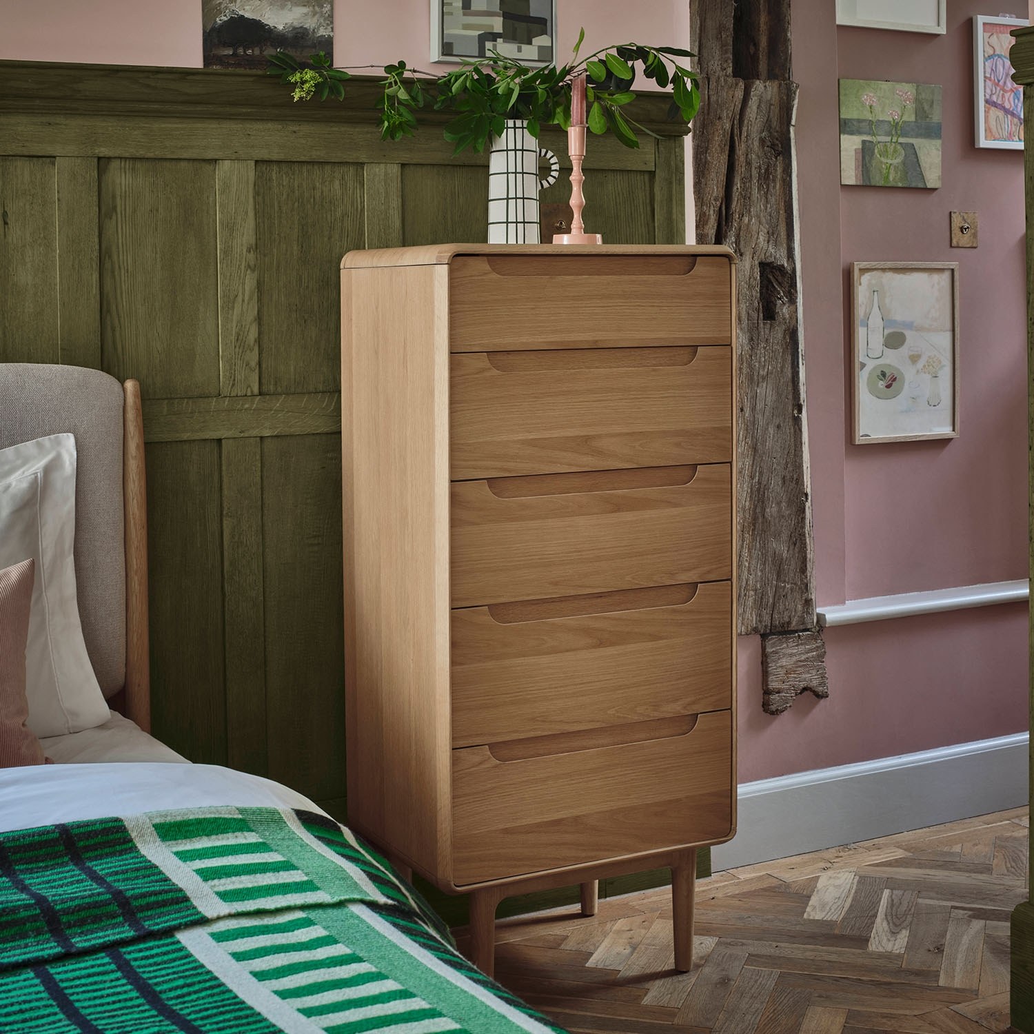 G Plan Winchester Retro Oak 5 Drawer Tall Chest with Mirror | Furniture ...