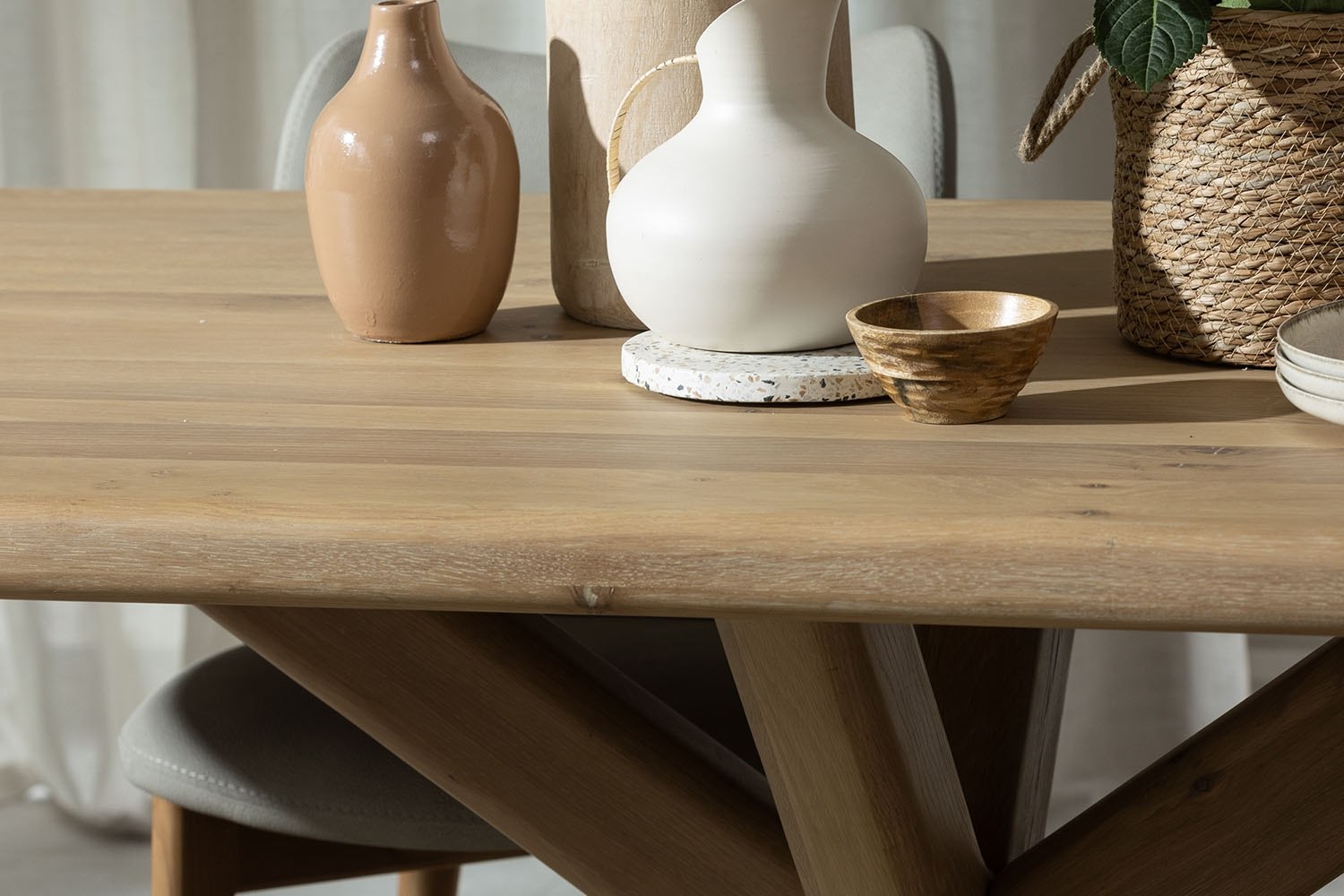 Flynn Natural Oak 240cm Star Base Dining Table Set Inc 220cm Bench & 4 ...
