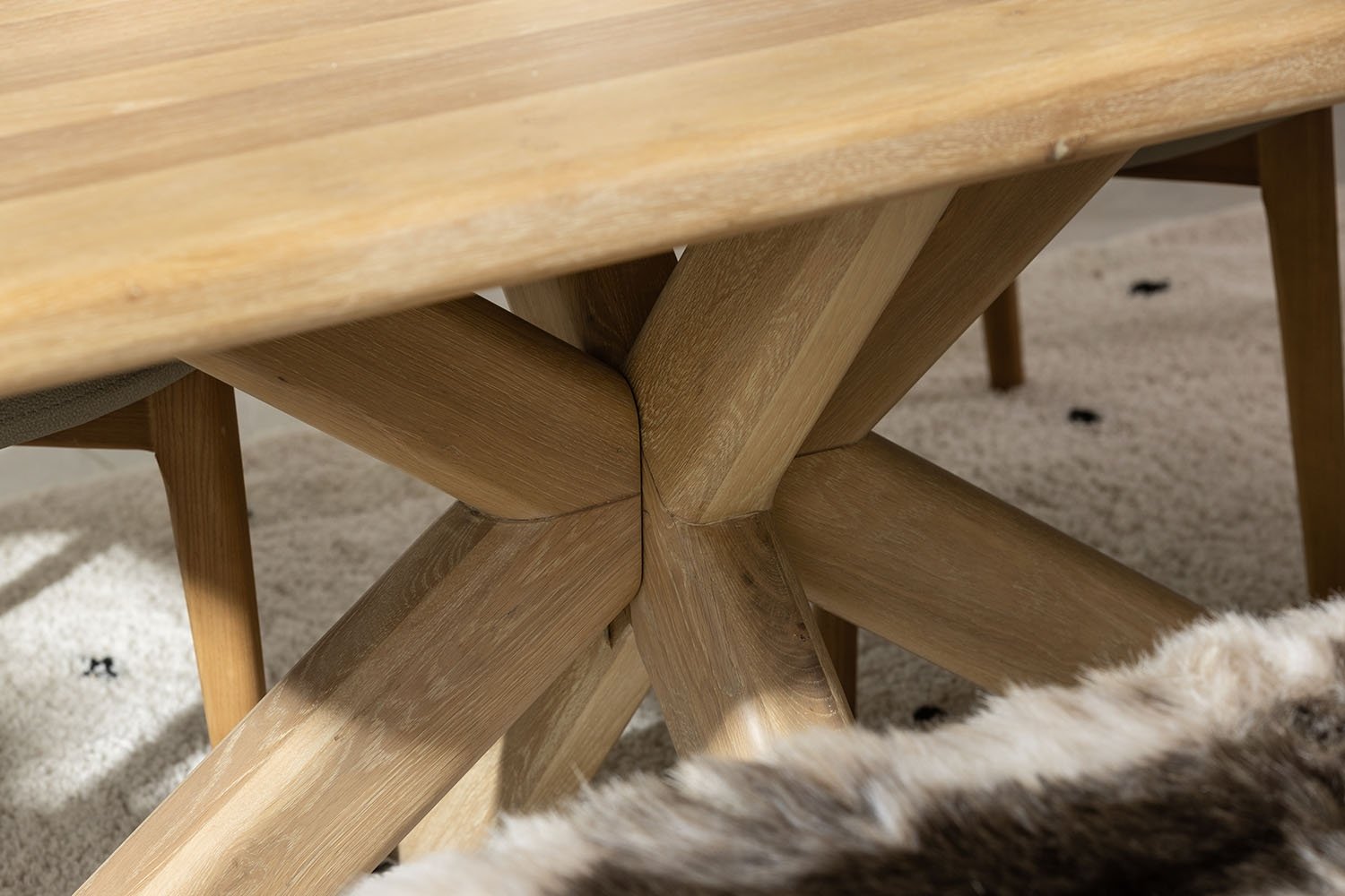 Flynn Natural Oak 240cm Star Base Dining Table Set Inc 220cm Bench & 4 ...