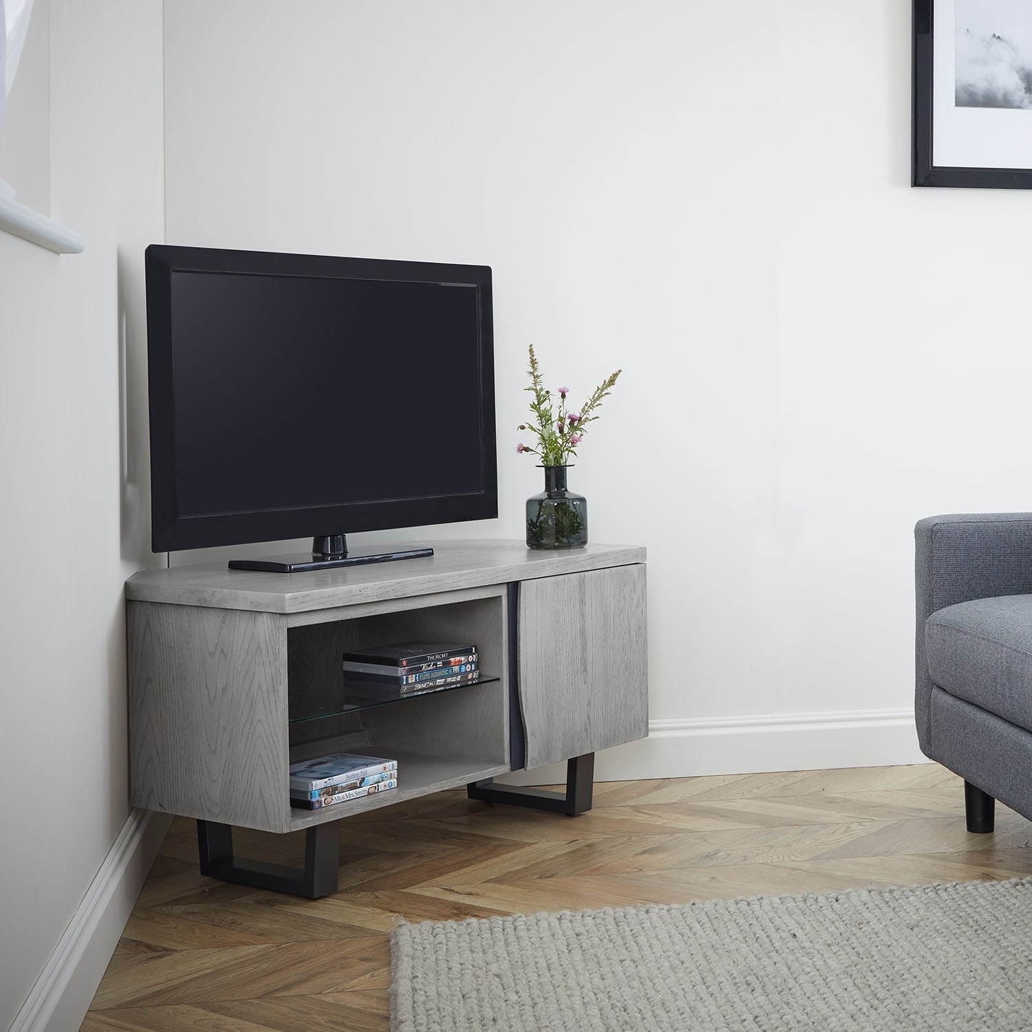 Soho Brooklyn Grey Oak Corner 90cm TV Media Unit | Furniture World
