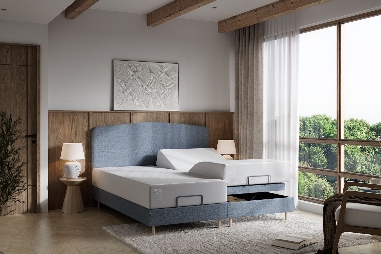 TEMPUR Form Spring Adjustable Bed with Geomatric Box Headboard ...
