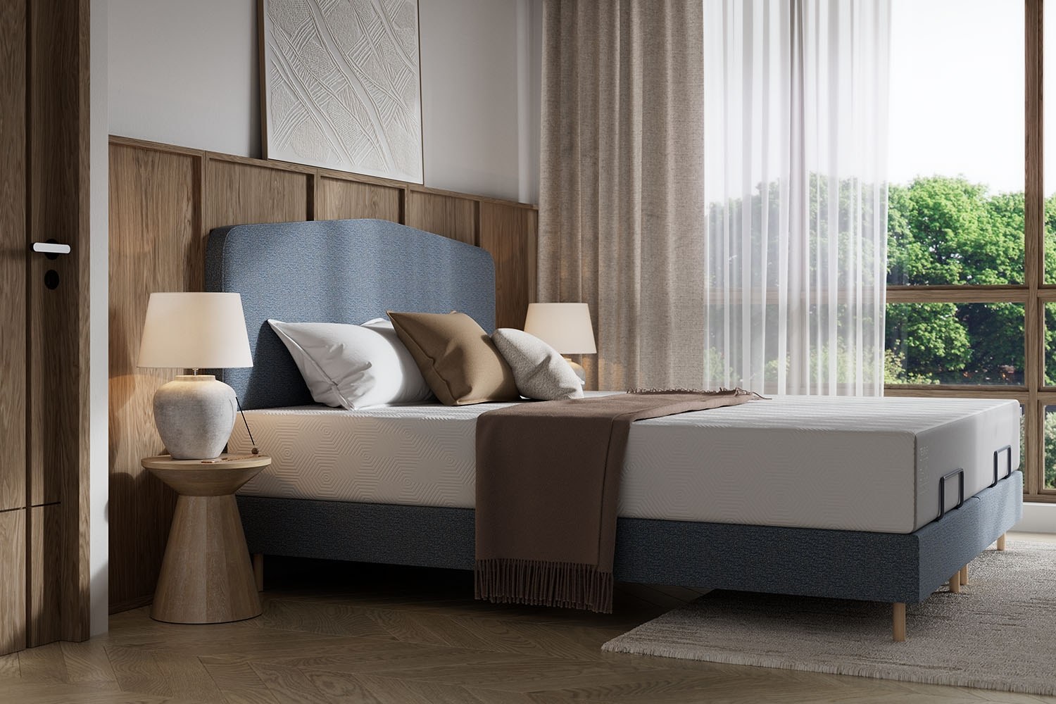 TEMPUR Form Spring Static Bed with Geometric Box Headboard | Furniture ...