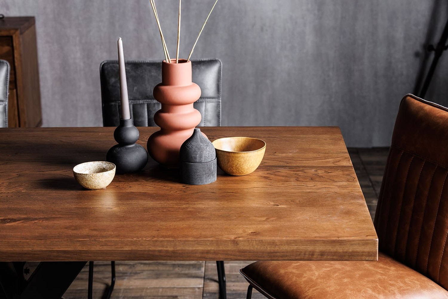Soho Solid Oak 200cm Holburn Star Base Dining Table Set + 4 Cooper Tan ...