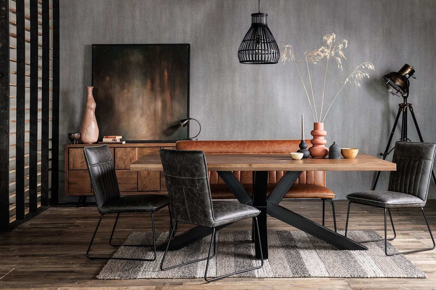 Cooper Leather Dining Chair in Grey (Pair) | Furniture World