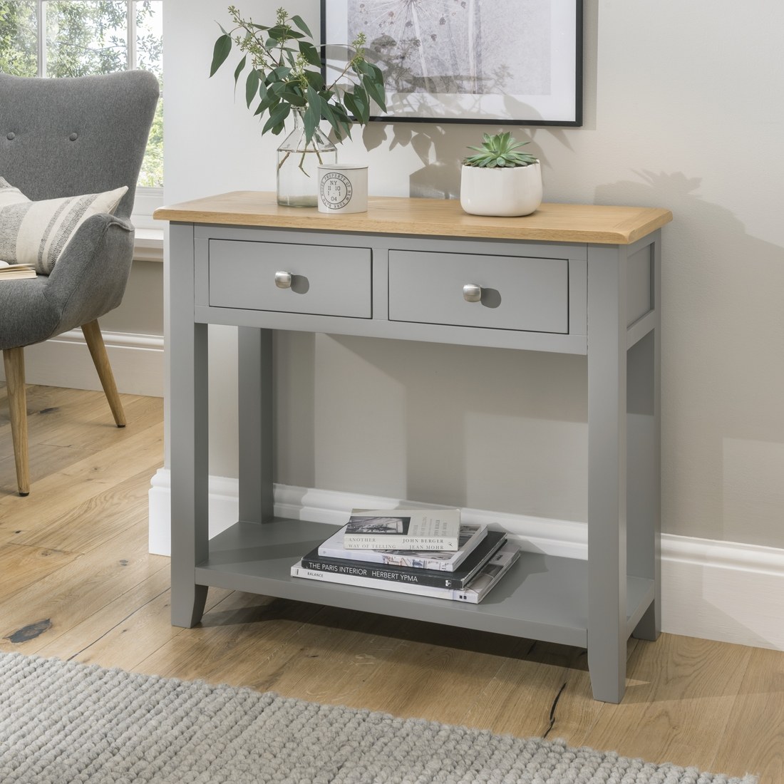Chester Oak Painted Grey - 2 Console Table 85cm Wide| Moles Breath Grey ...