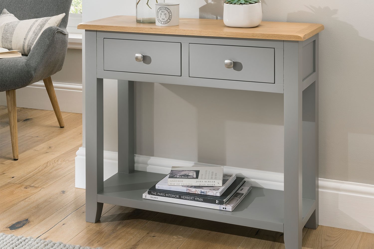 Chester Oak Painted Grey - 2 Console Table 85cm Wide| Moles Breath Grey ...